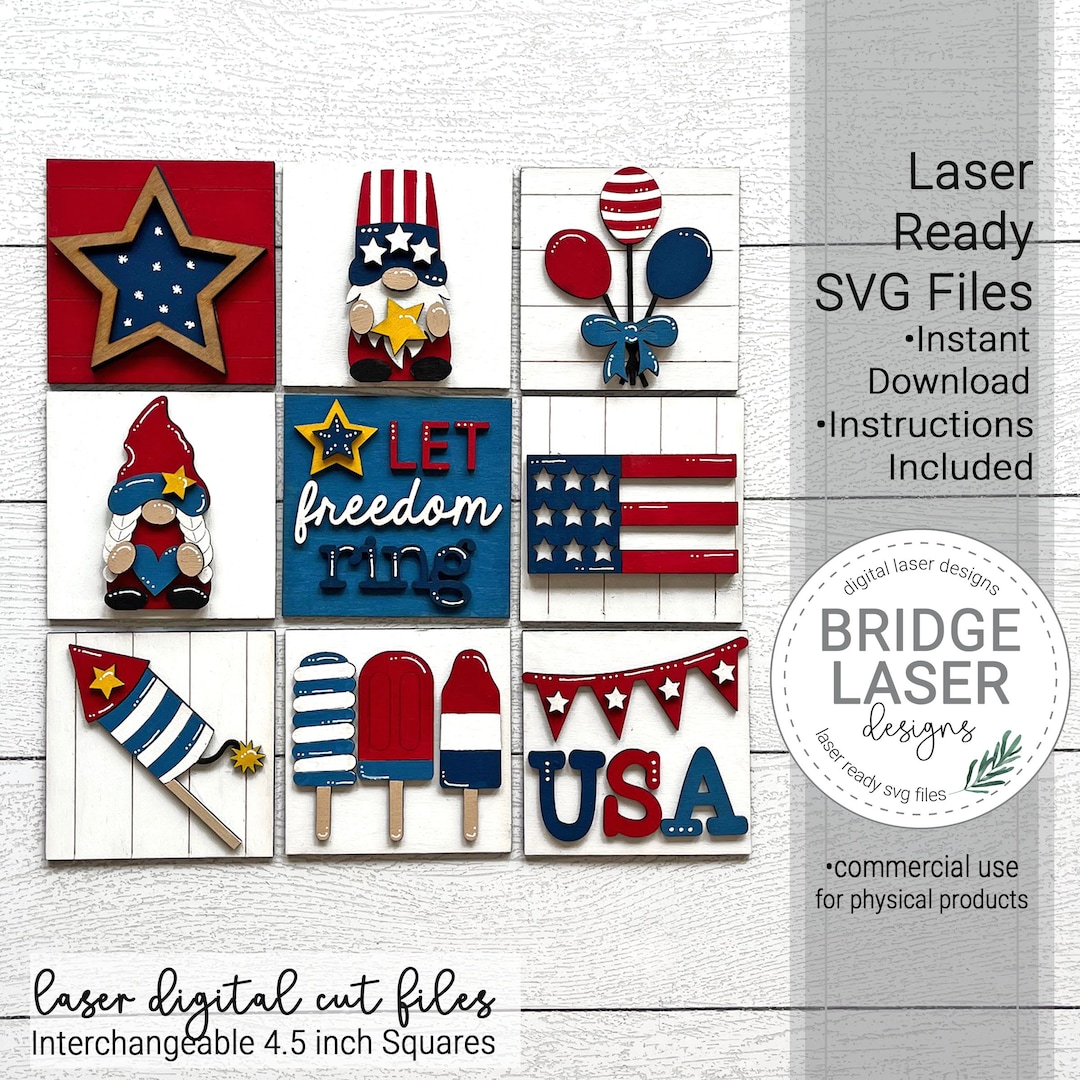 4th of July Gnome Laser Cut Files, 4th of July Interchangeable Leaning ...