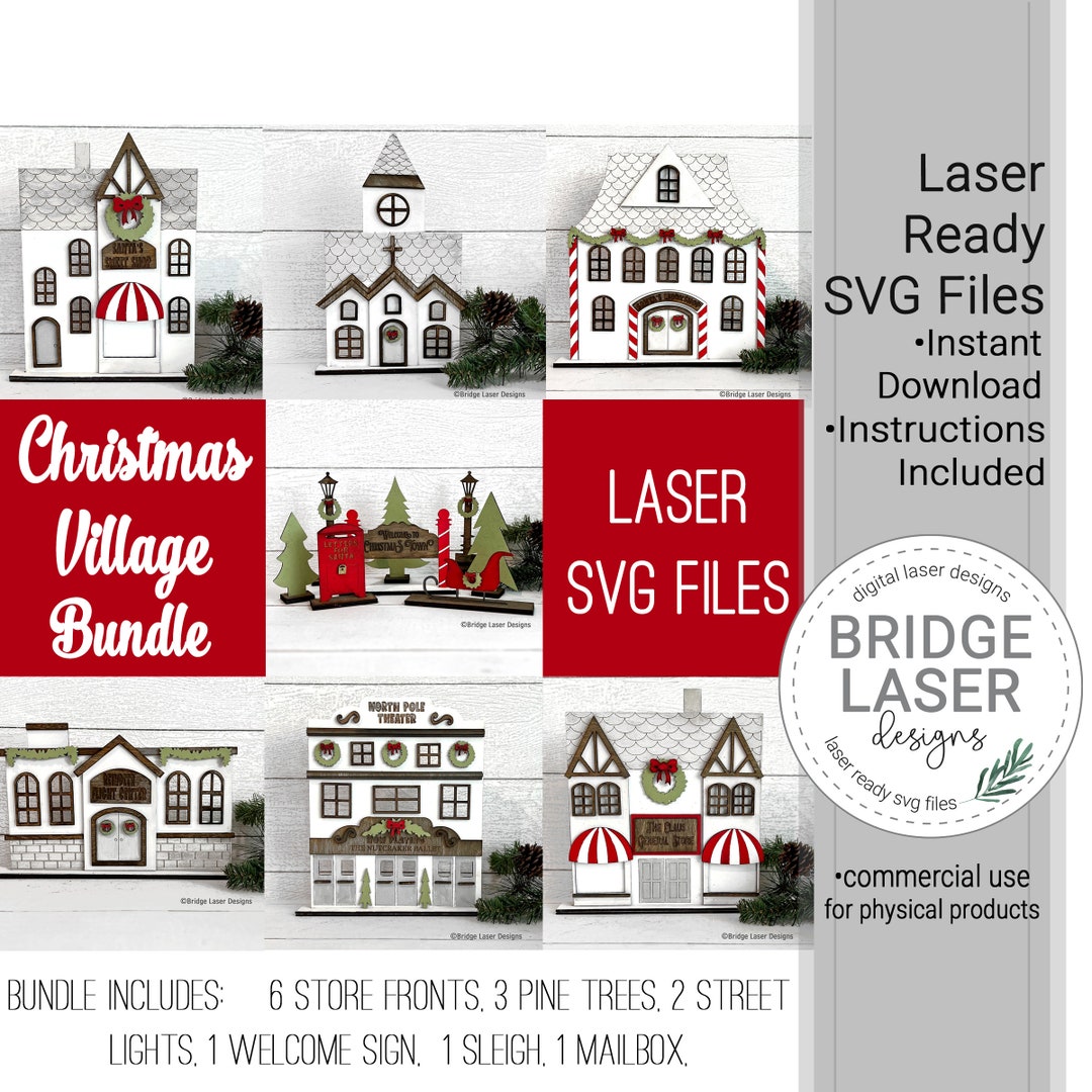 Christmas Village Bundle Laser Cut File, Laser Christmas Mantle Decor ...