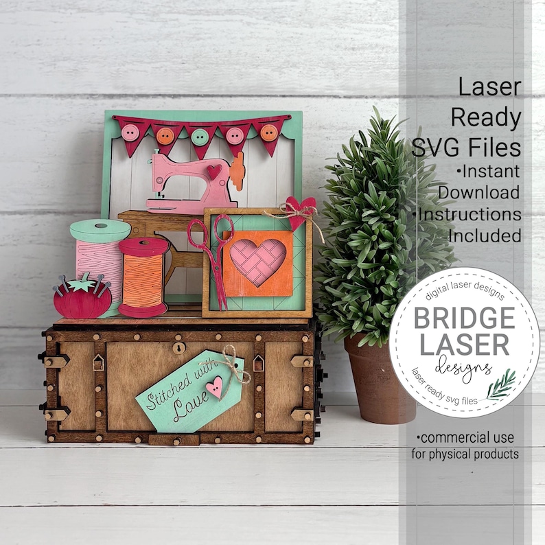 Sewing Shelf Sitter SVG Laser Cut File, Quilting Crate & Trunk ...