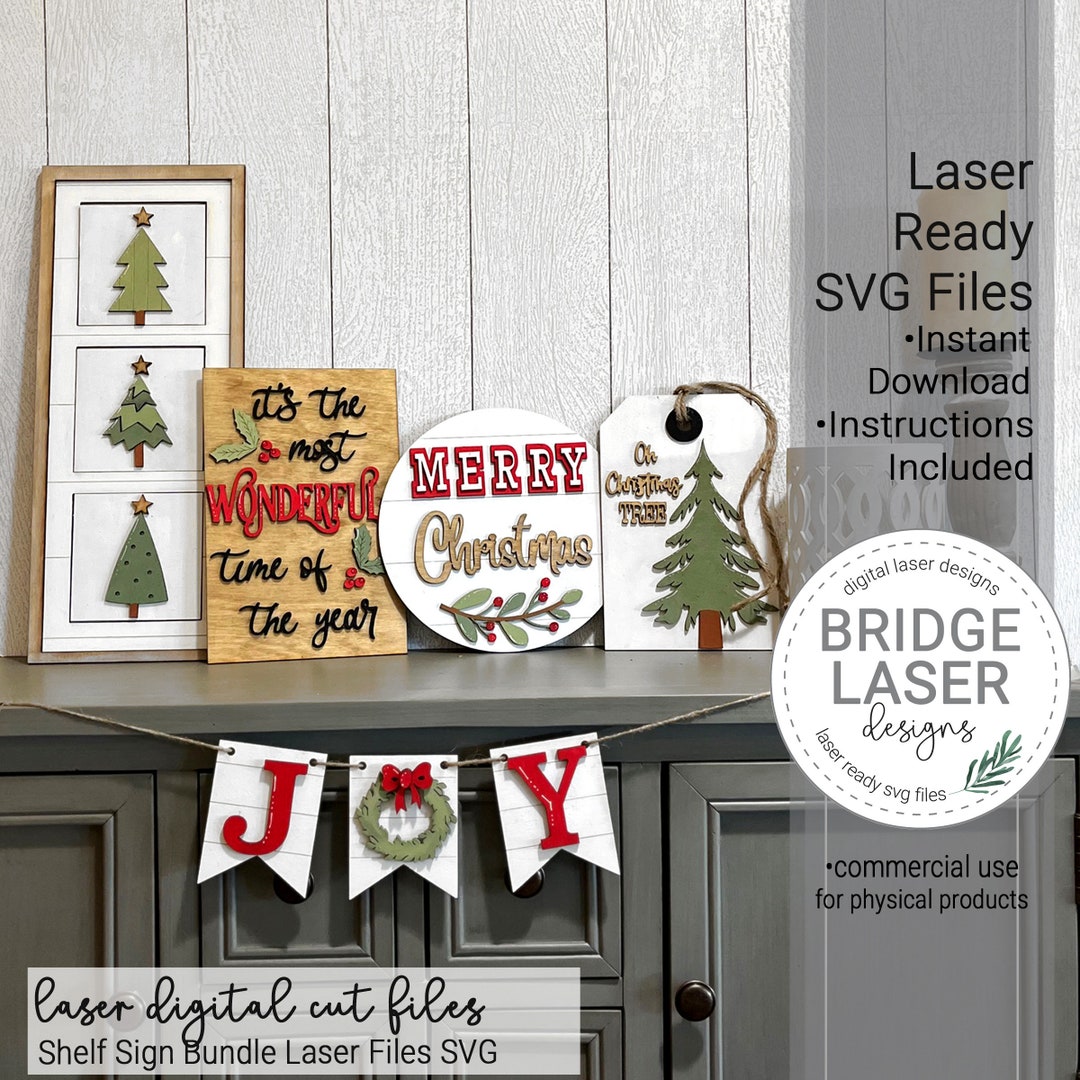 Farmhouse Christmas Laser Cut Files, Christmas Shelf Sign Bundle SVG ...