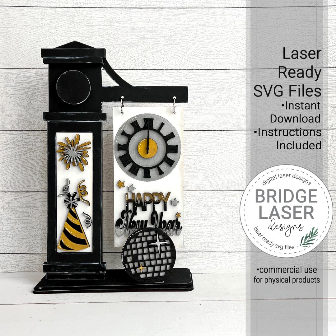 New Year's Interchangeable Sign Laser Cut File, New Year's SVG, Clock ...