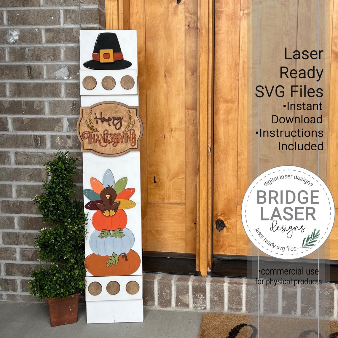 Thanksgiving Porch Leaner Sign Laser Cut File, Thanksgiving Turkey ...