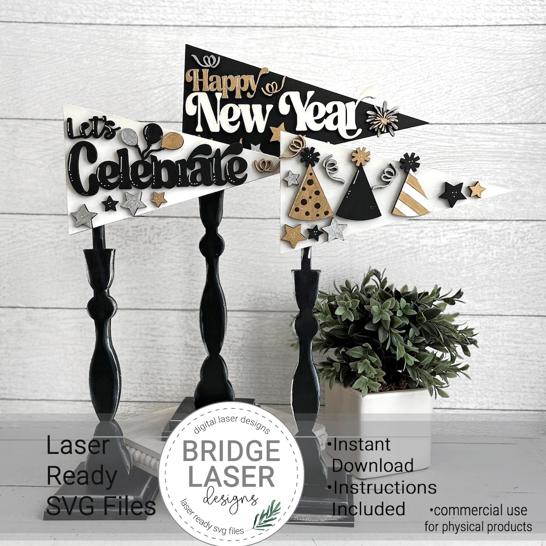 New Years Pennant Sign Laser Cut, New Year Pennant Interchangeable Sign ...