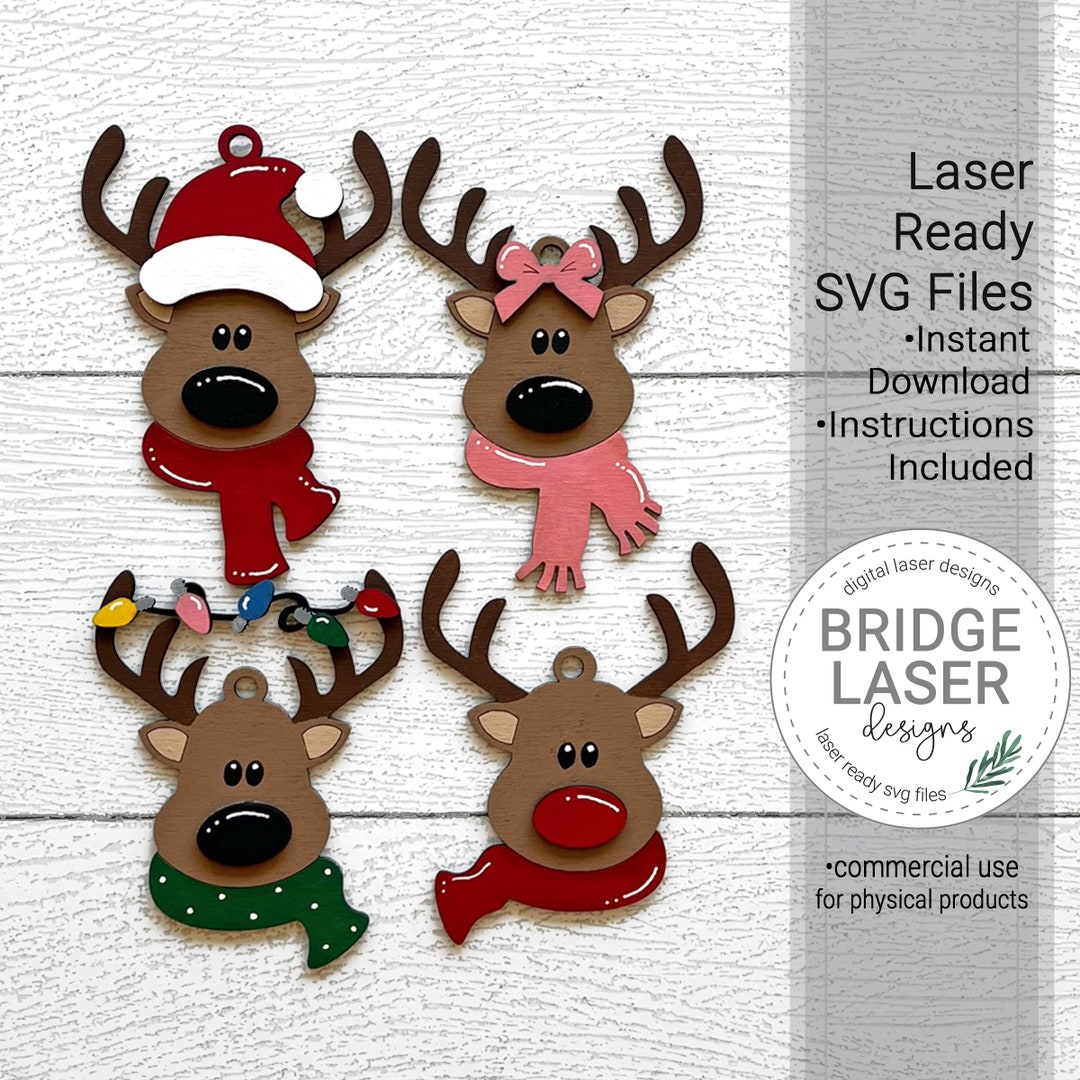 Reindeer Ornament Laser File, Christmas Ornament SVG, Reindeer Laser ...