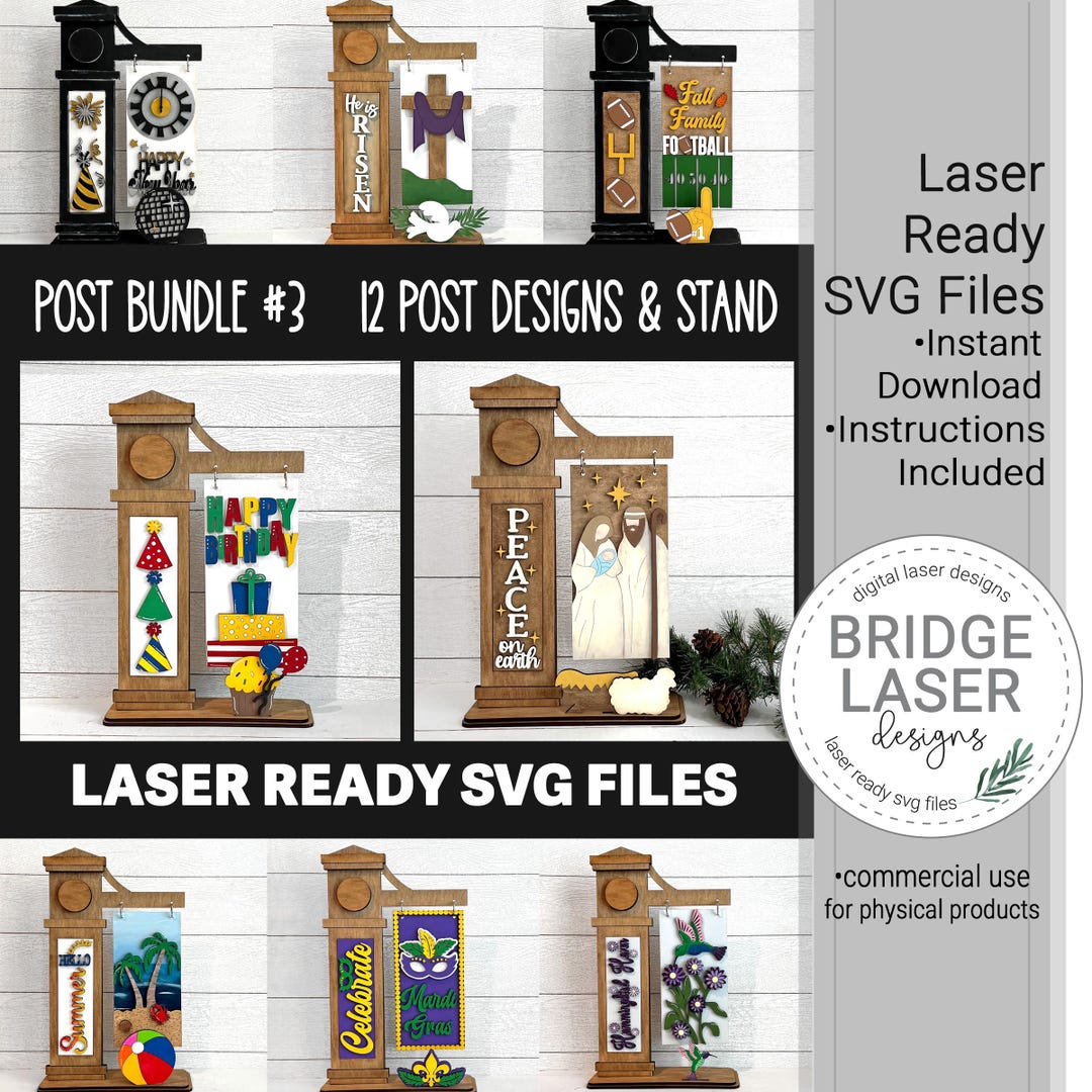 Post BUNDLE 3 Laser Cut Files, Interchangeable Post Laser File SVG ...