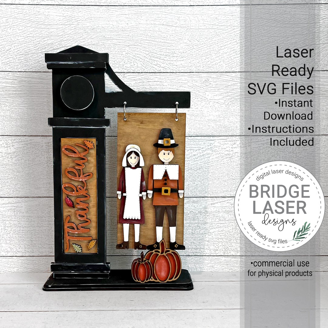 Thanksgiving Pilgrims Laser Cut File, Thanksgiving Interchangeable Post ...