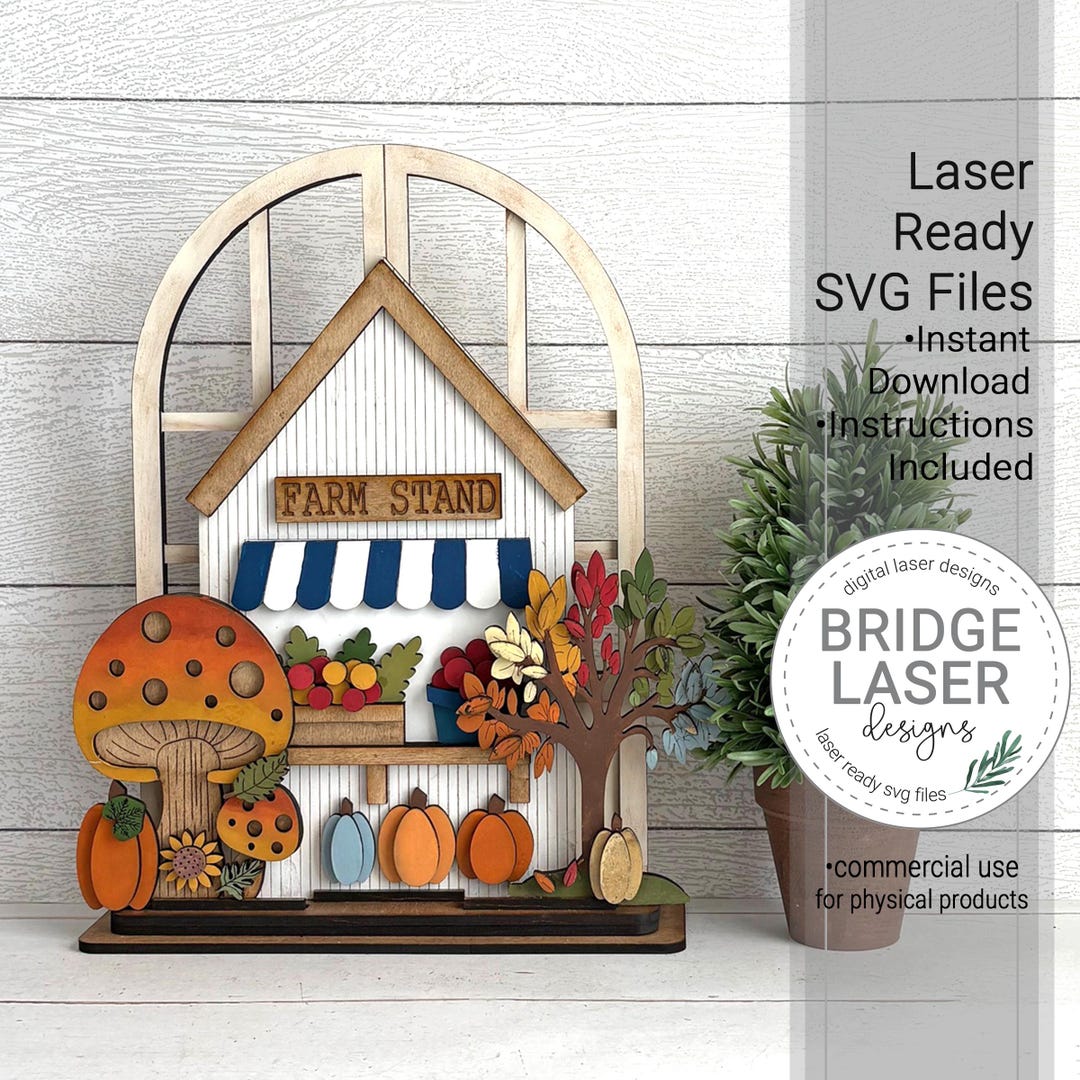 Fall Farm Stand Shelf Sitter SVG Laser Cut File, Autumn Trio Stand ...