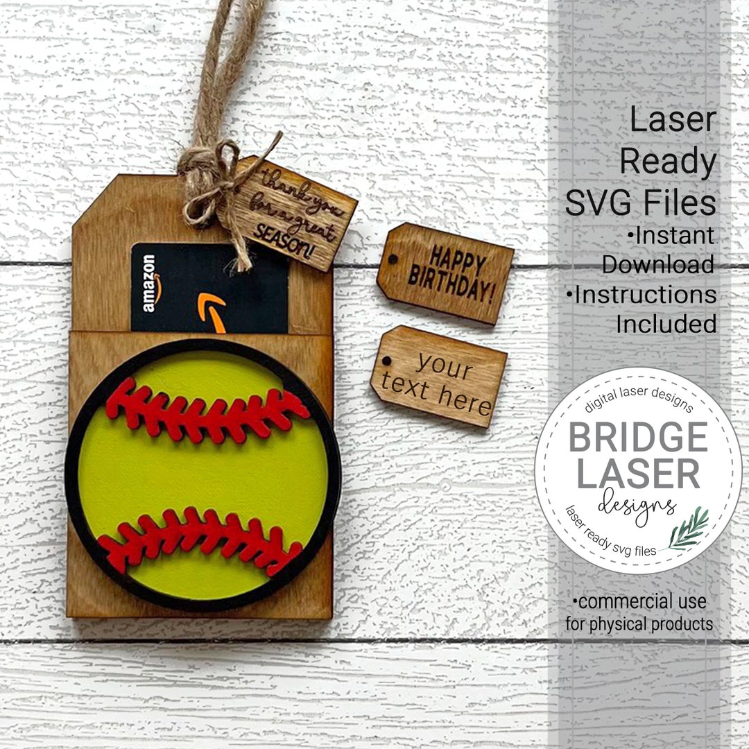 Softball Gift Card Holder Laser File, Gift Birthday Card Holder SVG ...