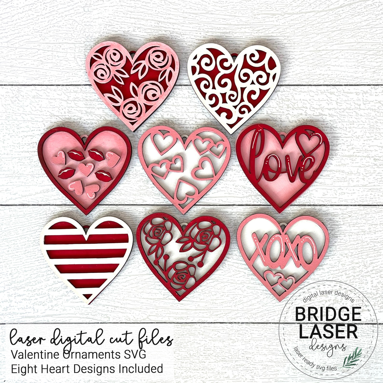 Valentine Ornaments Laser File, Hearts Laser Cut File, Laser Hearts ...