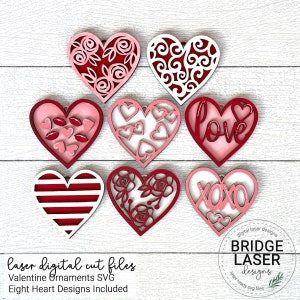 Valentine Ornaments Laser File, Hearts Laser Cut File, Laser Hearts ...