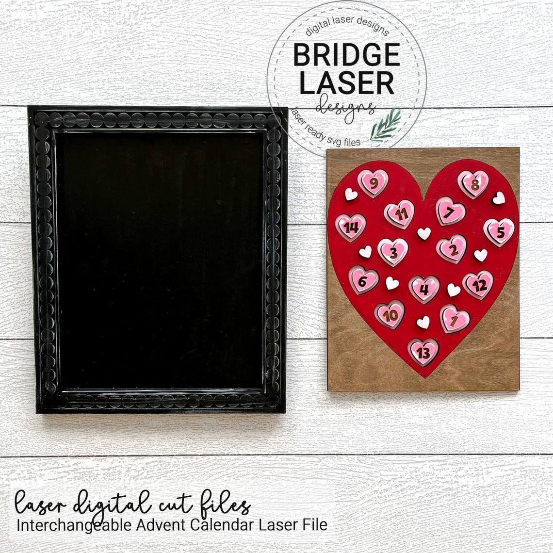 Valentine's Day Heart Countdown Laser Cut File, Valentine Heart Advent ...