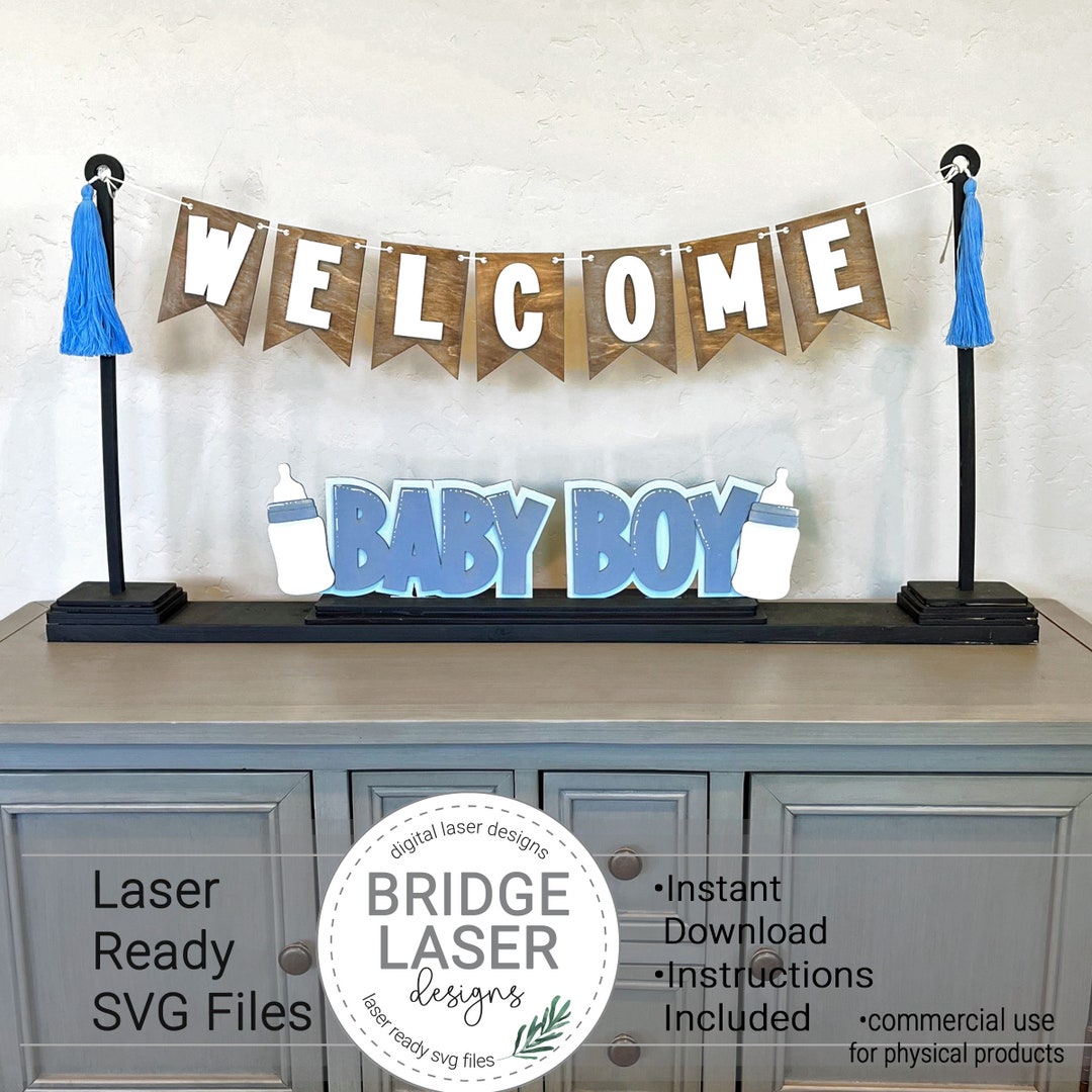 Baby Shower Laser Cut Files, Interchangeable Baby Boy Shower Banner and ...