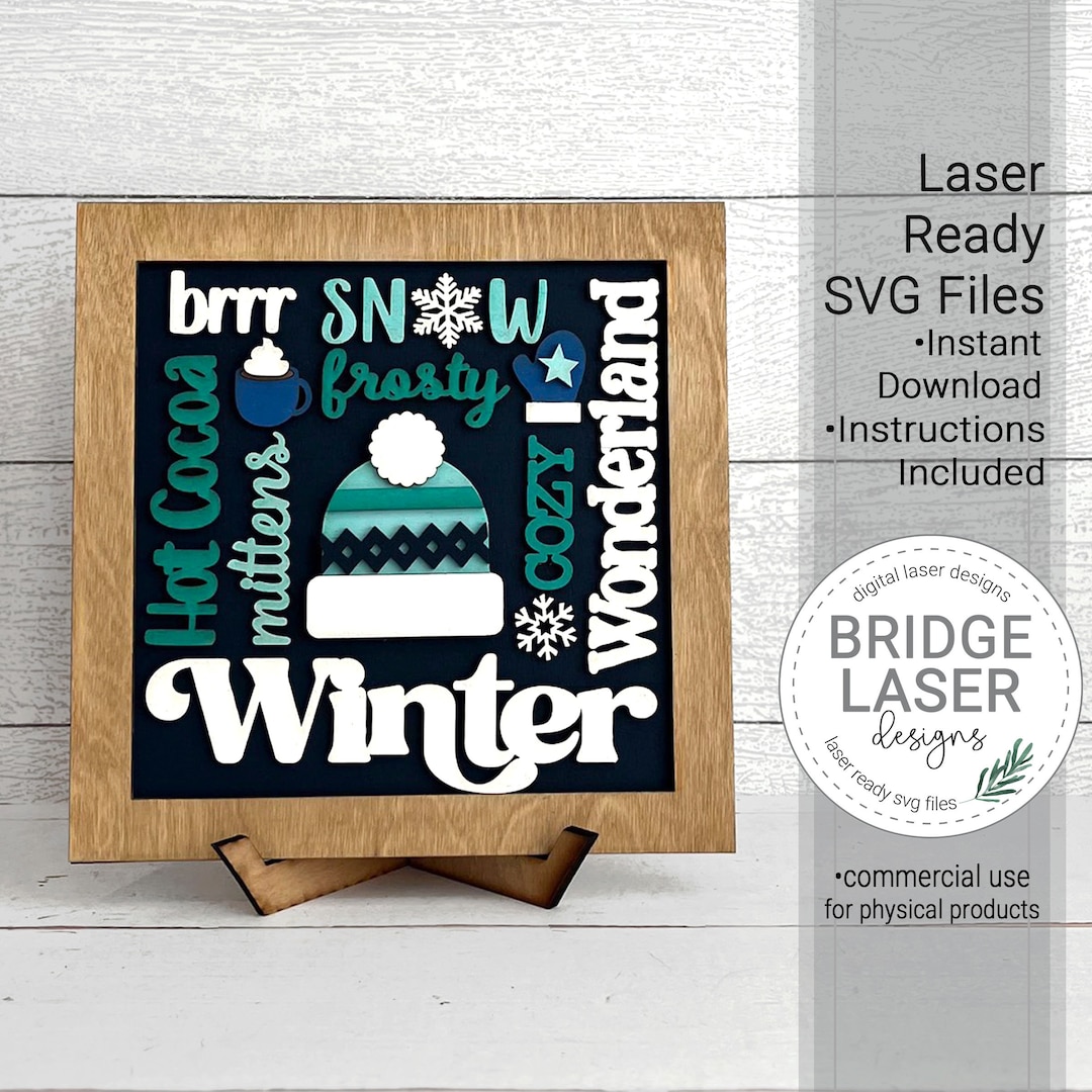 Winter Laser Cut File, Winter Word Collage, Winter Sign & Stand Laser ...
