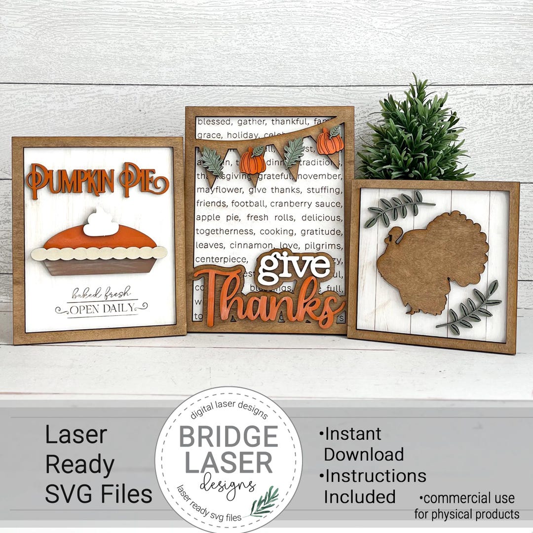 Thanksgiving Laser Cut Files, Thanksgiving 3 Sign Bundle Laser SVG ...