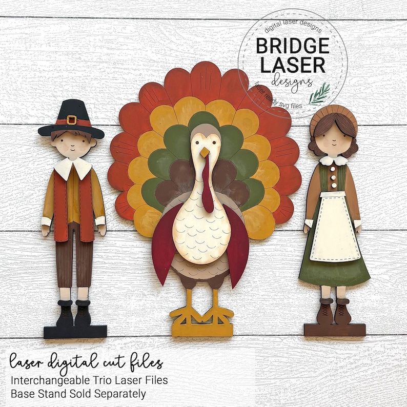 Thanksgiving Turkey Pilgrims Shelf Sitter SVG Laser Cut File, Turkey ...