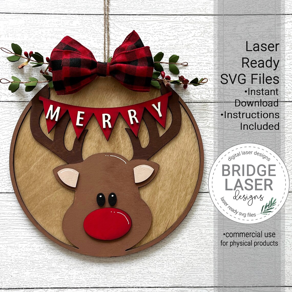 Christmas Door Hanger Laser Cut File Christmas Door Round - Etsy