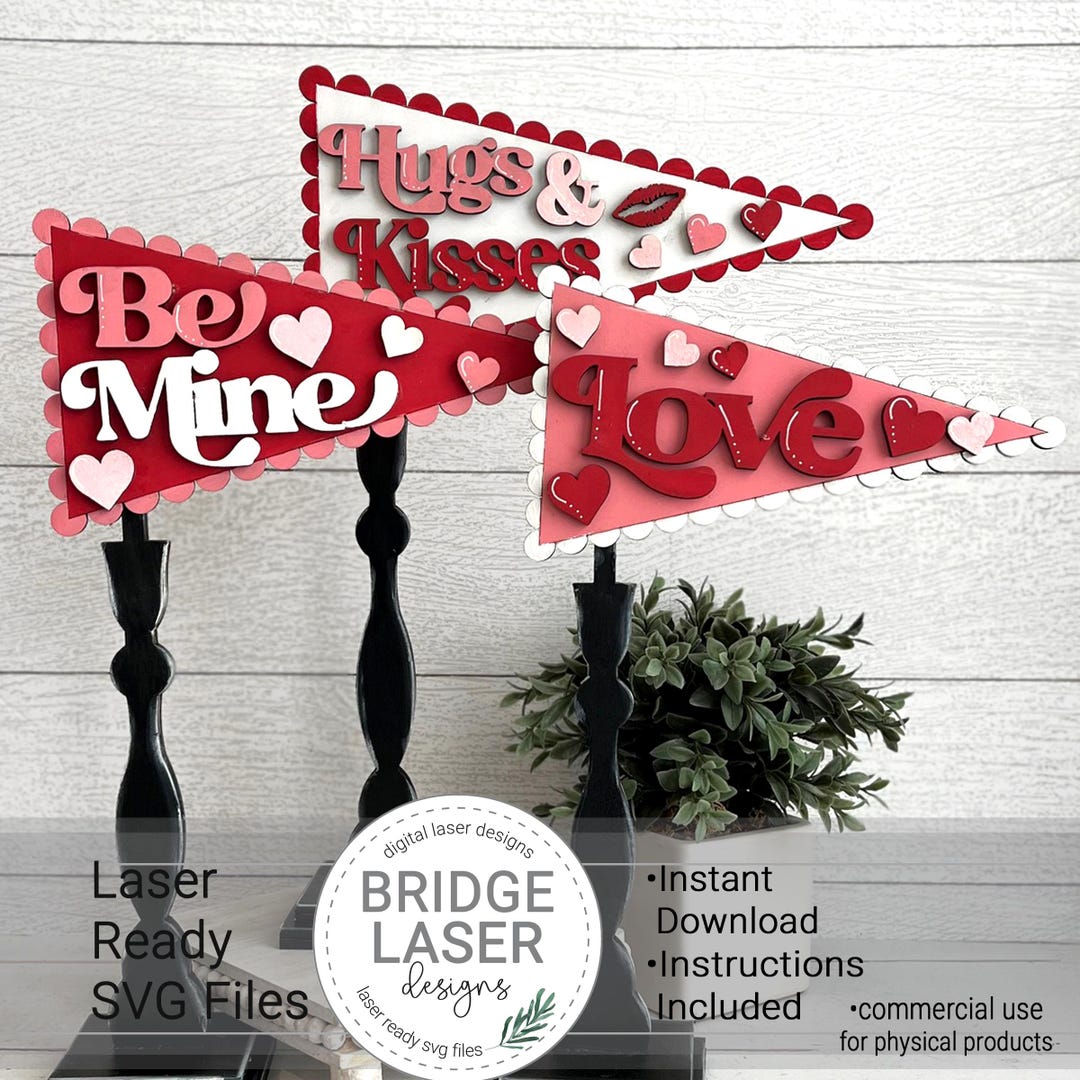 Valentine's Day Pennants Laser Cut File, Valentine Interchangeable ...