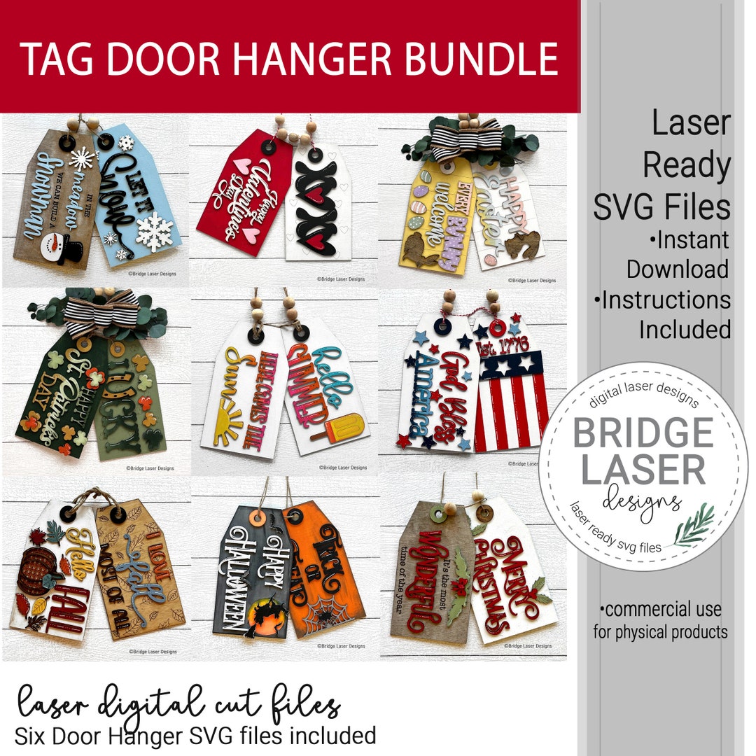 Holiday Tag Door Hanger BUNDLE Laser Cut File, Laser Bundle SVG, Spring ...