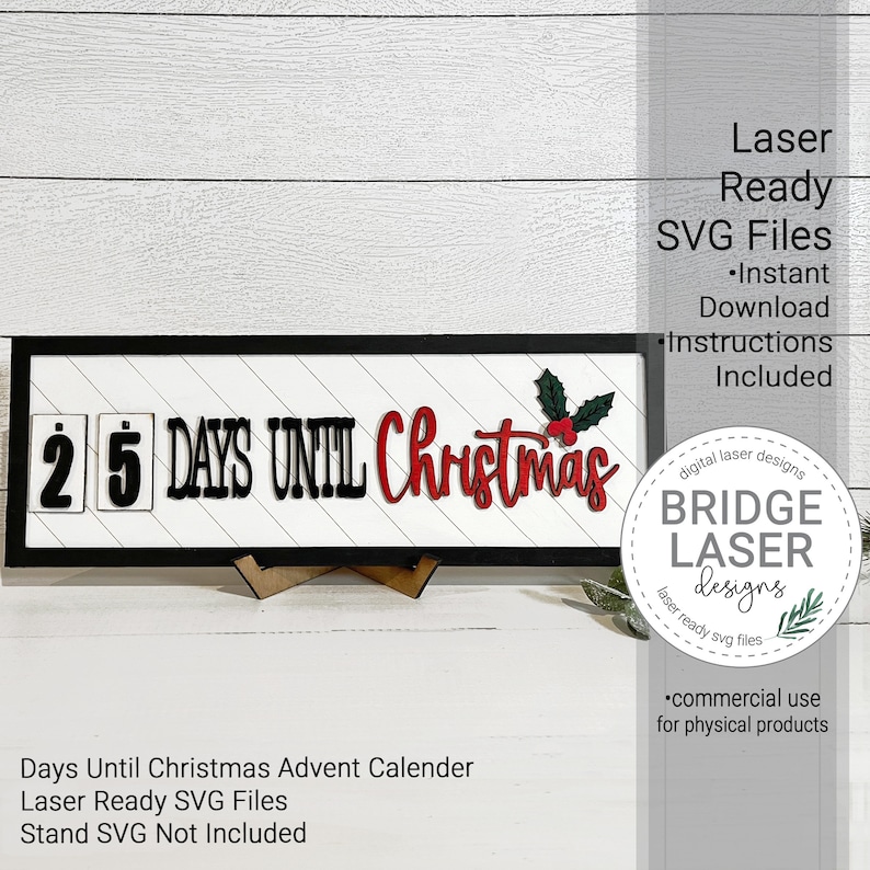 Christmas Countdown Laser Cut File, Christmas Countdown SVG, Farmhouse ...