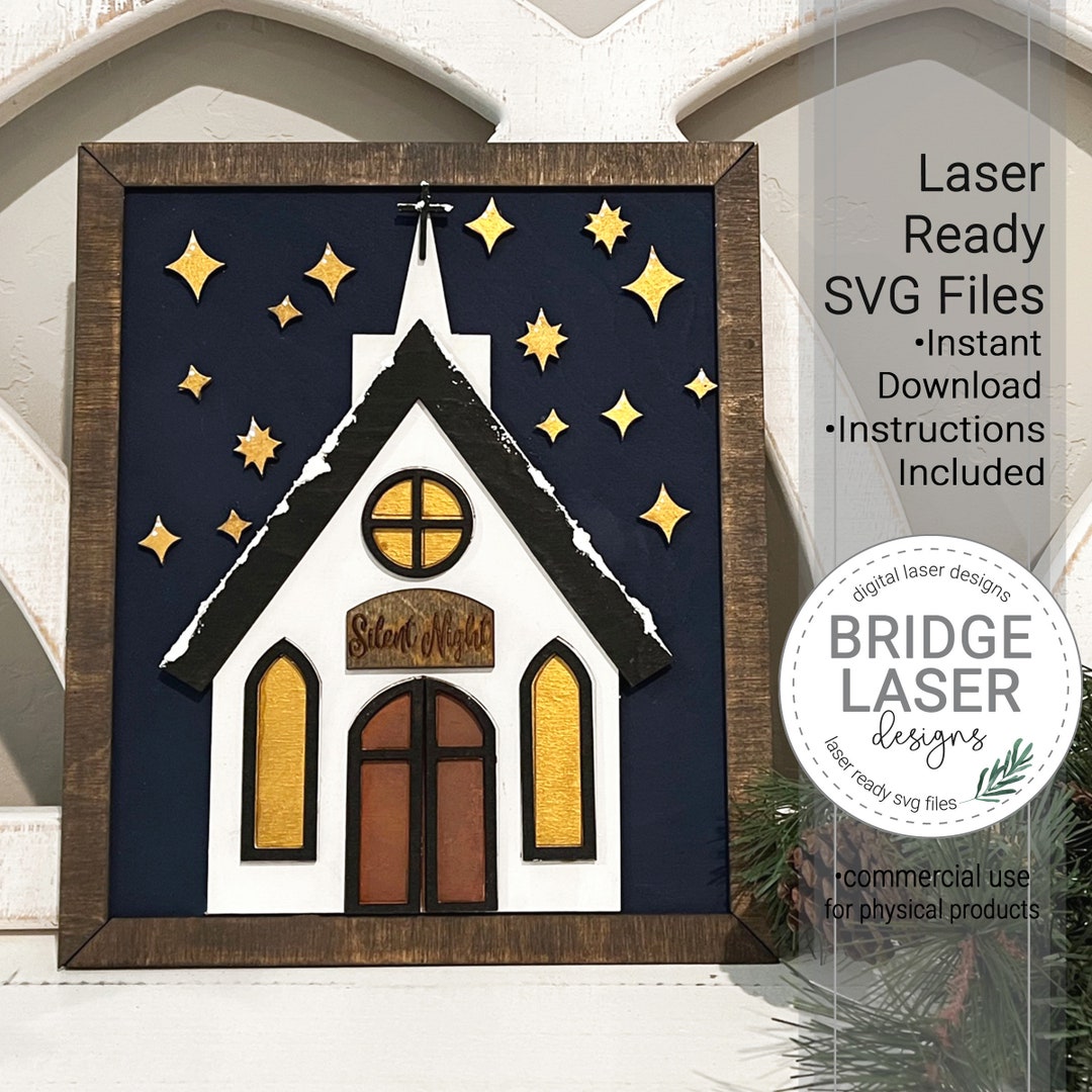 Christmas Church Laser Cut File, Christmas Frame SVG, Christmas Church ...