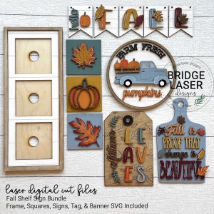 Fall Laser Cut Files, Autumn Shelf Sign Bundle SVG, Fall Laser Designs ...
