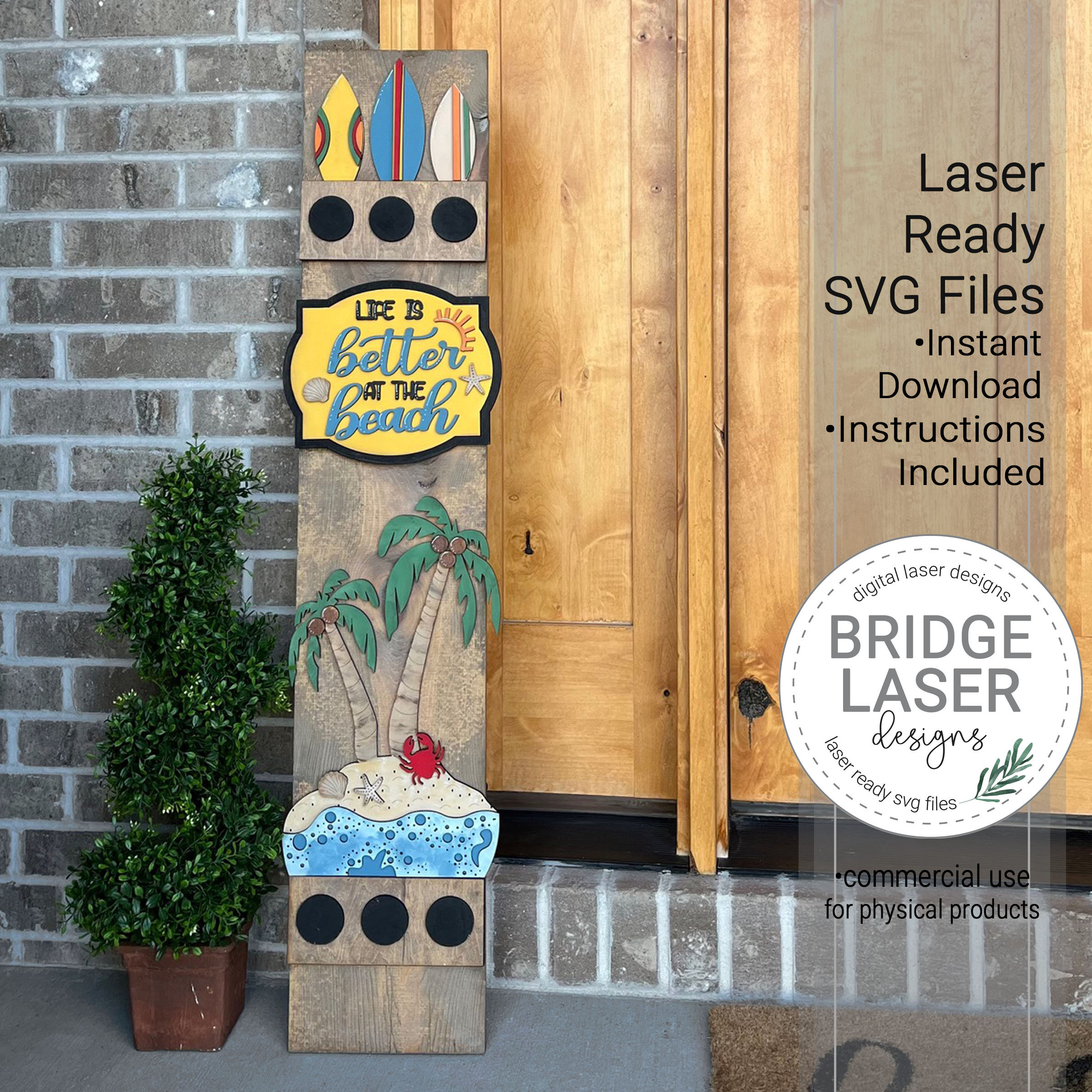 Summer Beach Porch Leaner Sign Laser Cut File, Summer Interchangeable ...