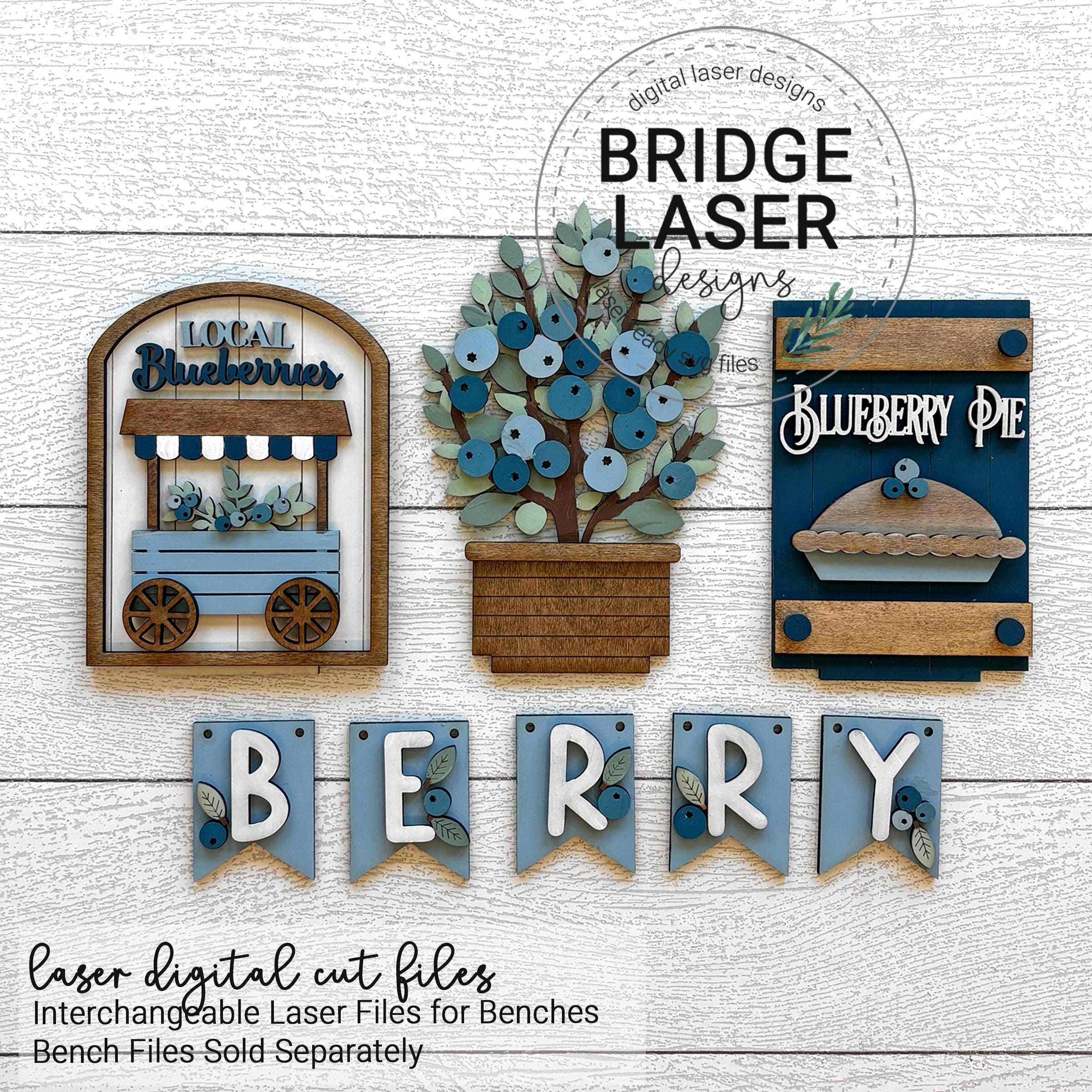 Blueberry Bench Laser Cut File, Blueberry Interchangeable Bench Sign ...