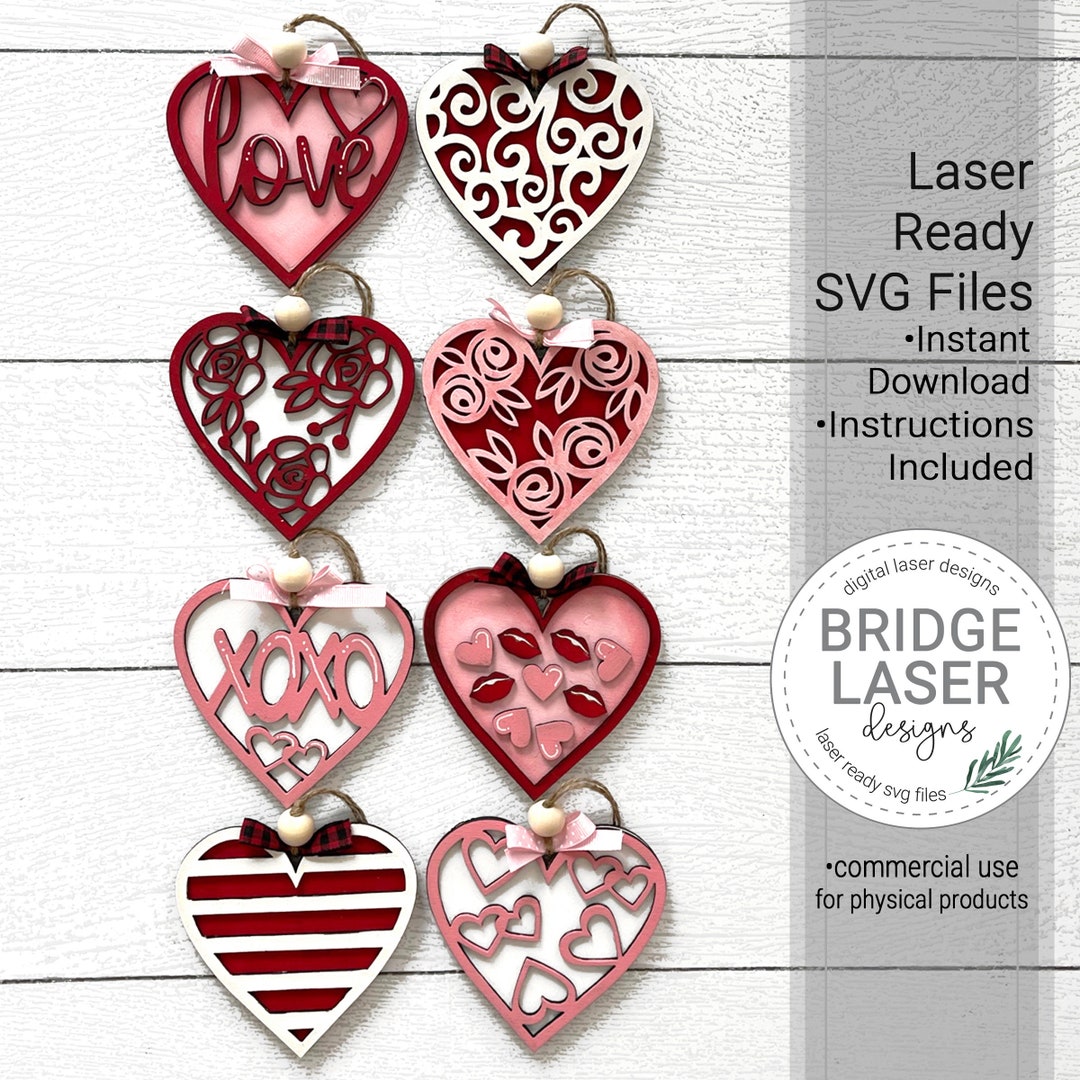 Valentine Ornaments Laser File, Hearts Laser Cut File, Laser Hearts ...