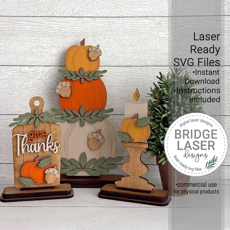 Thanksgiving Laser Cut Files, Thanksgiving Trio Shelf Sitter Laser SVG ...
