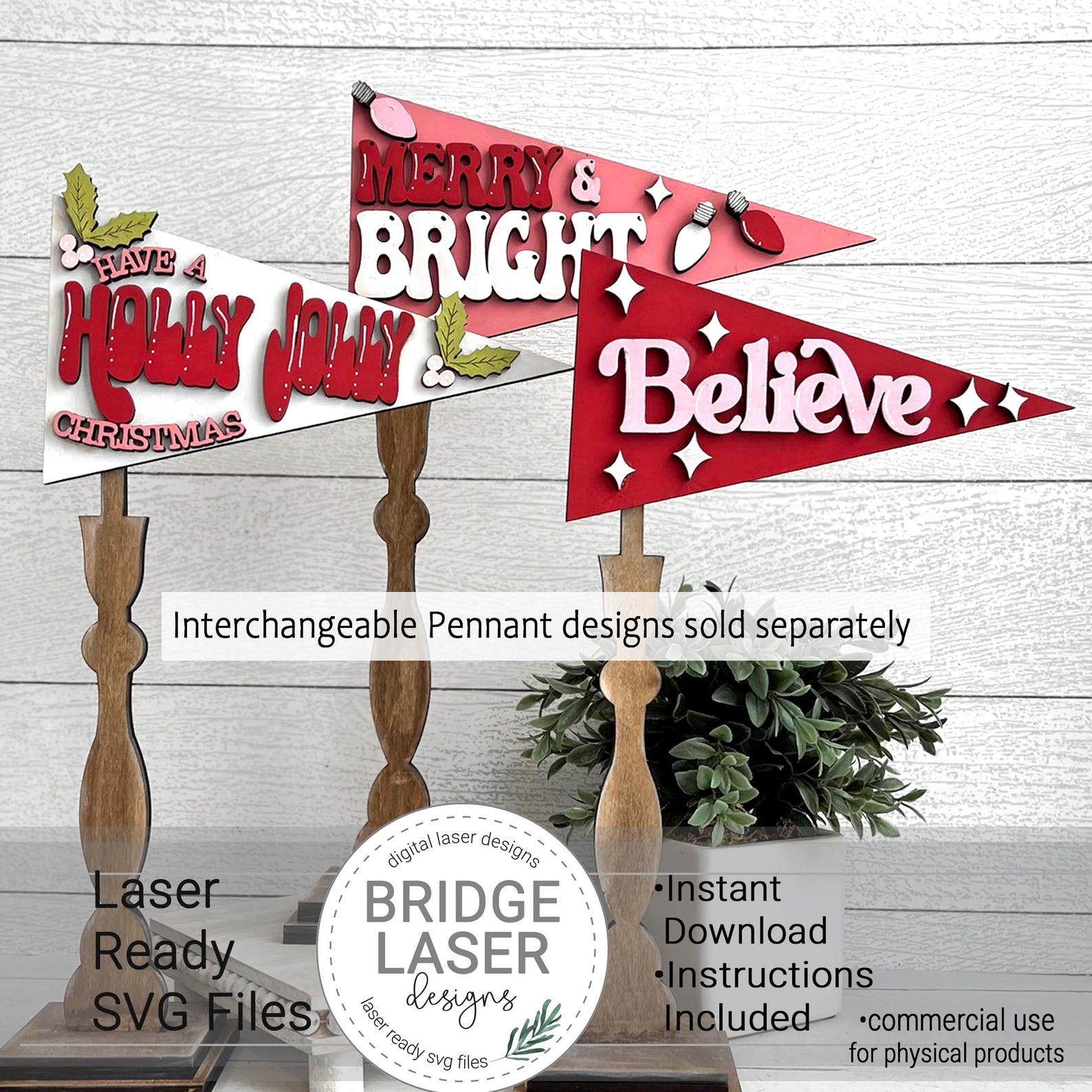 Pennant Sign Stand Laser Cut File Set of 3, Pennant Sign Holder Laser ...