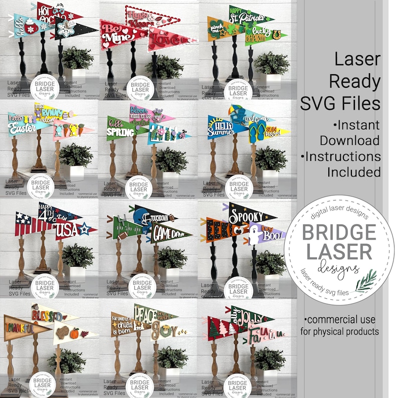 Pennant BUNDLE 2 Laser Cut Files, Interchangeable Laser SVG, Pennant ...