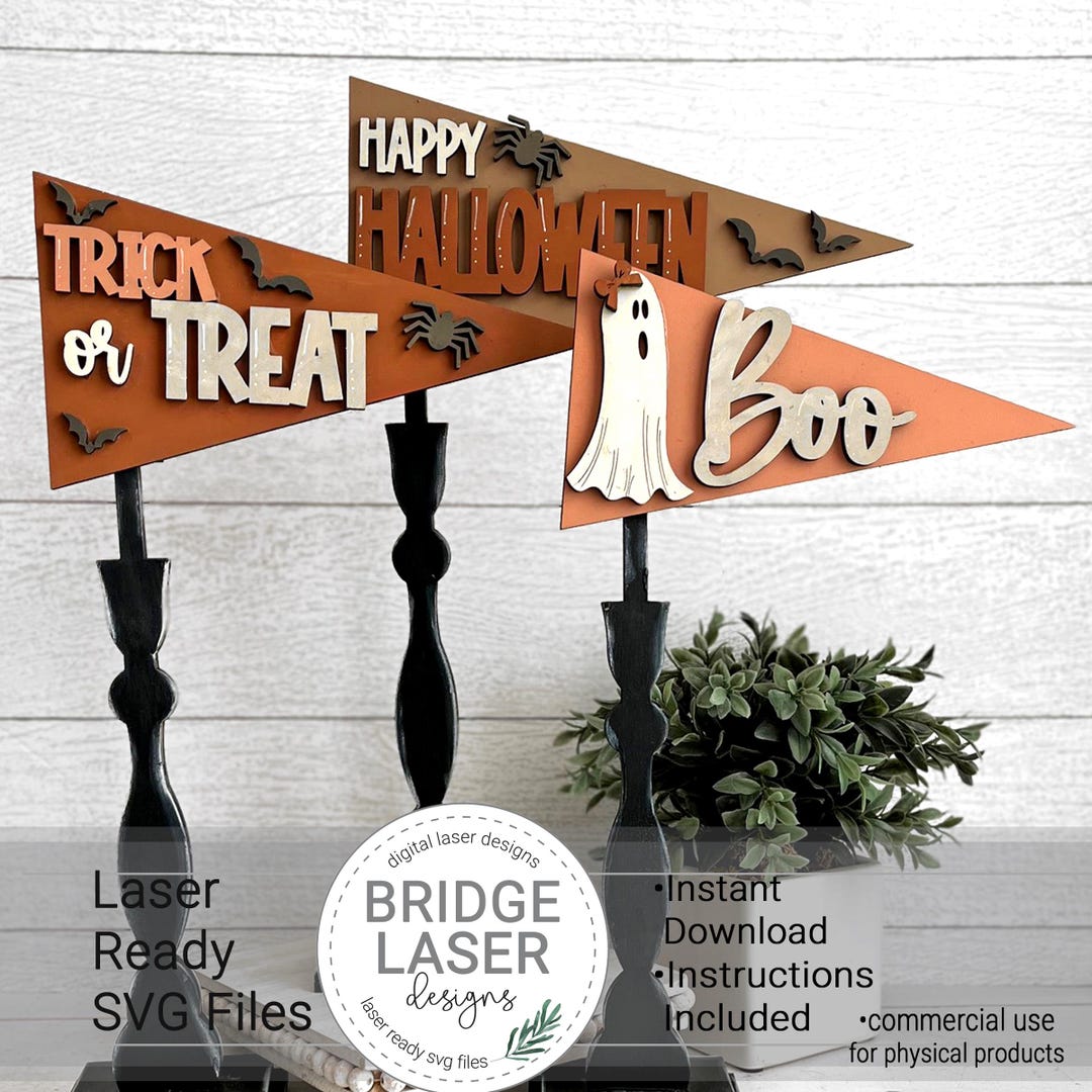 Halloween Pennants Laser Cut File, Halloween Interchangeable Pennants ...