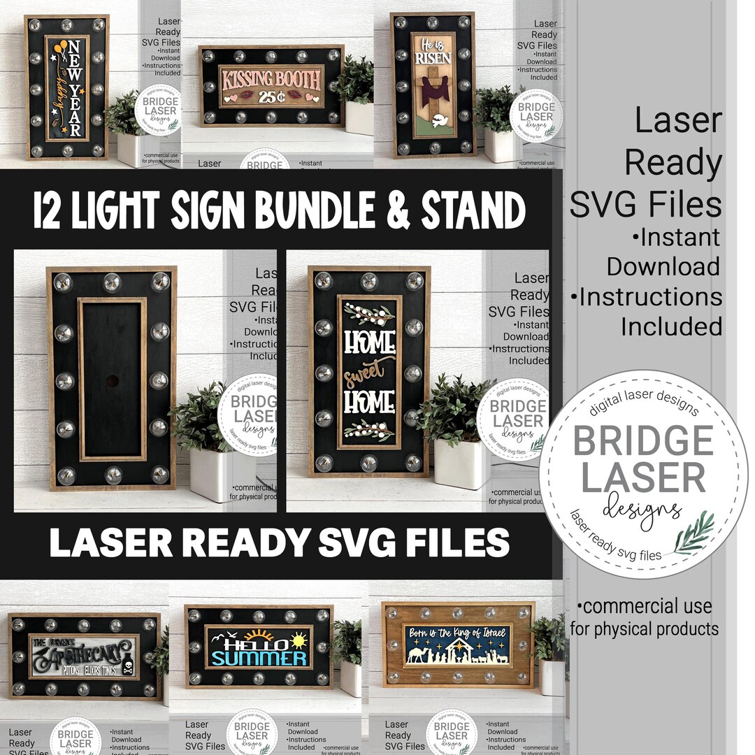 Light Sign BUNDLE 3 Laser Cut Files, Interchangeable Laser SVG, Light ...