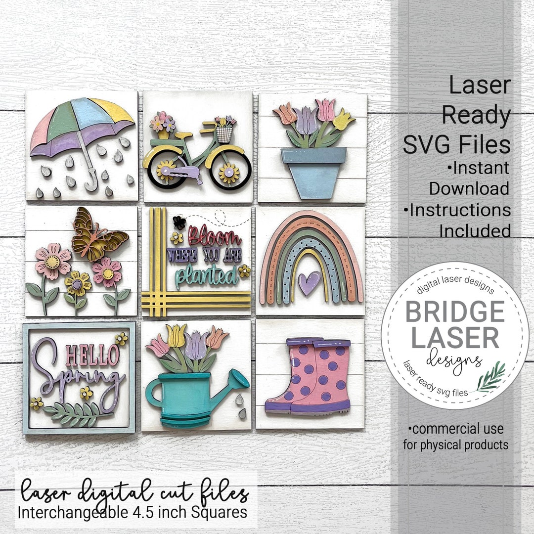 Spring Laser Cut Files, Spring Interchangeable Leaning Sign Bundle File ...