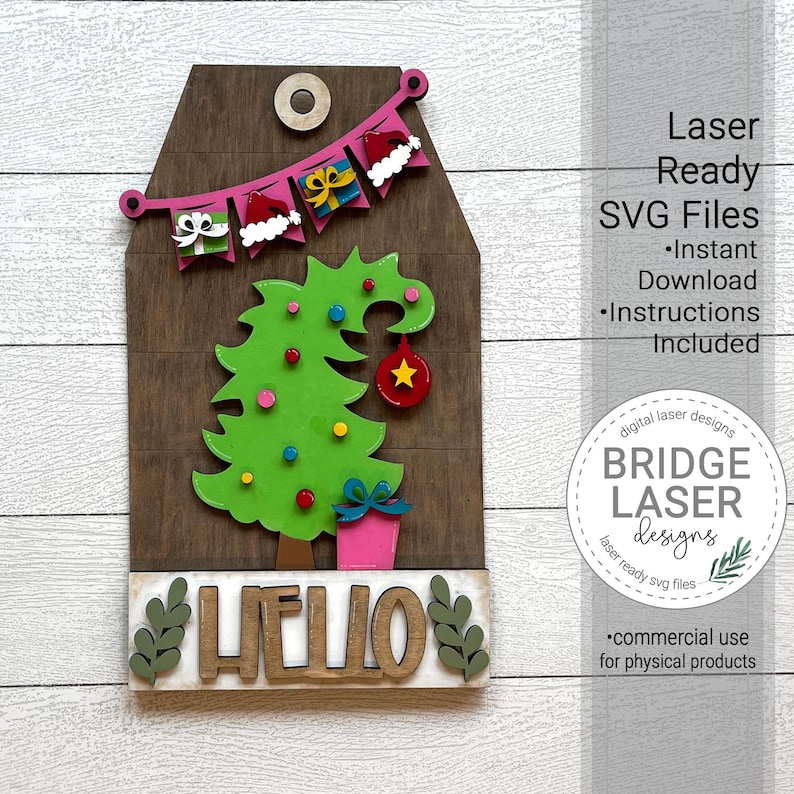 Christmas Door Hanger Sign Laser Cut File, Christmas Tree ...