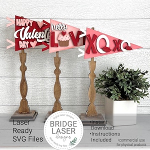 Valentine's Day Pennants Laser Cut File, Valentine Interchangeable ...