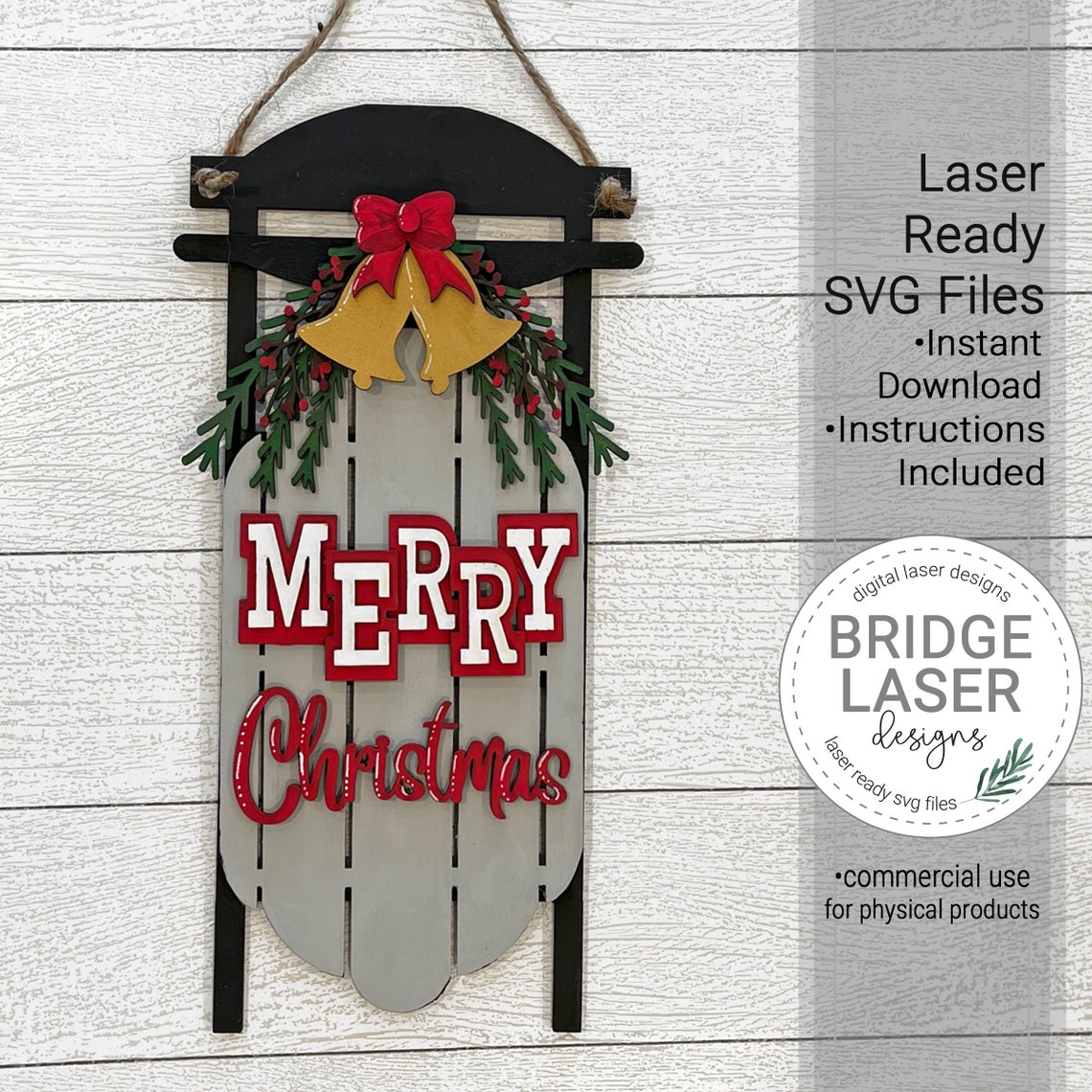 Sled Door Hanger, Merry Christmas Sled, Door Decorations, Laser Cut ...