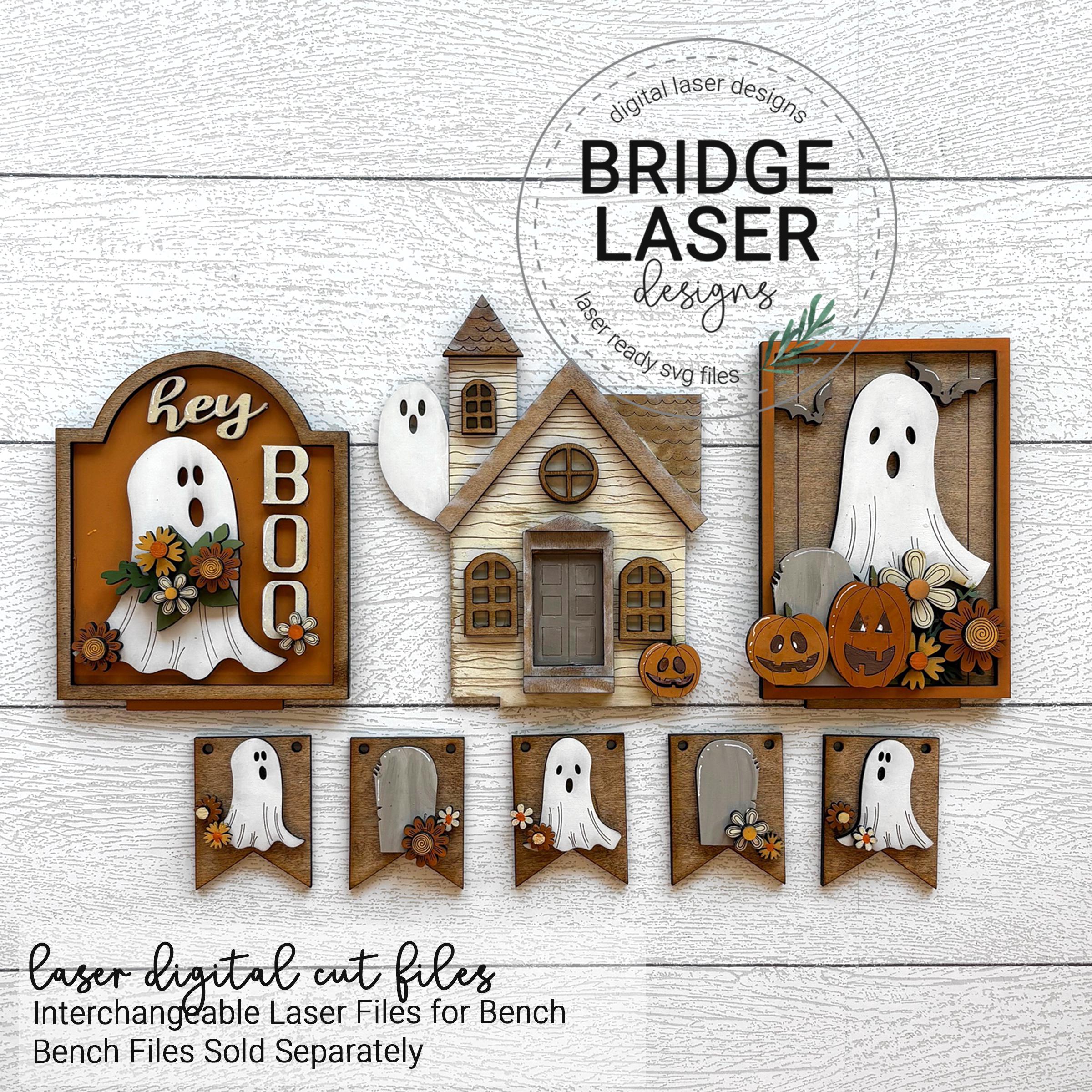 Halloween Laser Cut File, Halloween Interchangeable Bench Sign ...