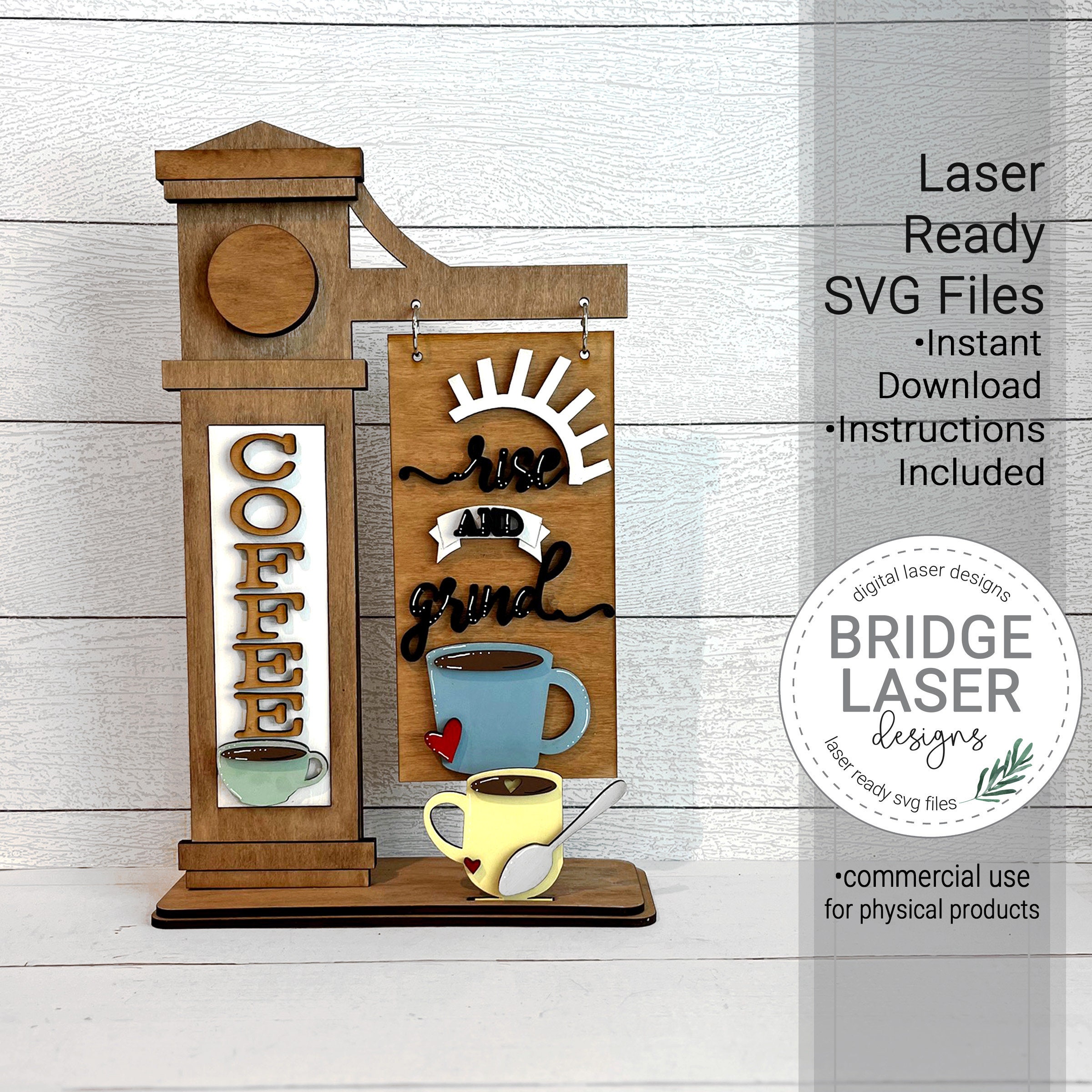 Rise and Grind Sign Laser Cut File, Coffee Interchangeable Sign SVG ...