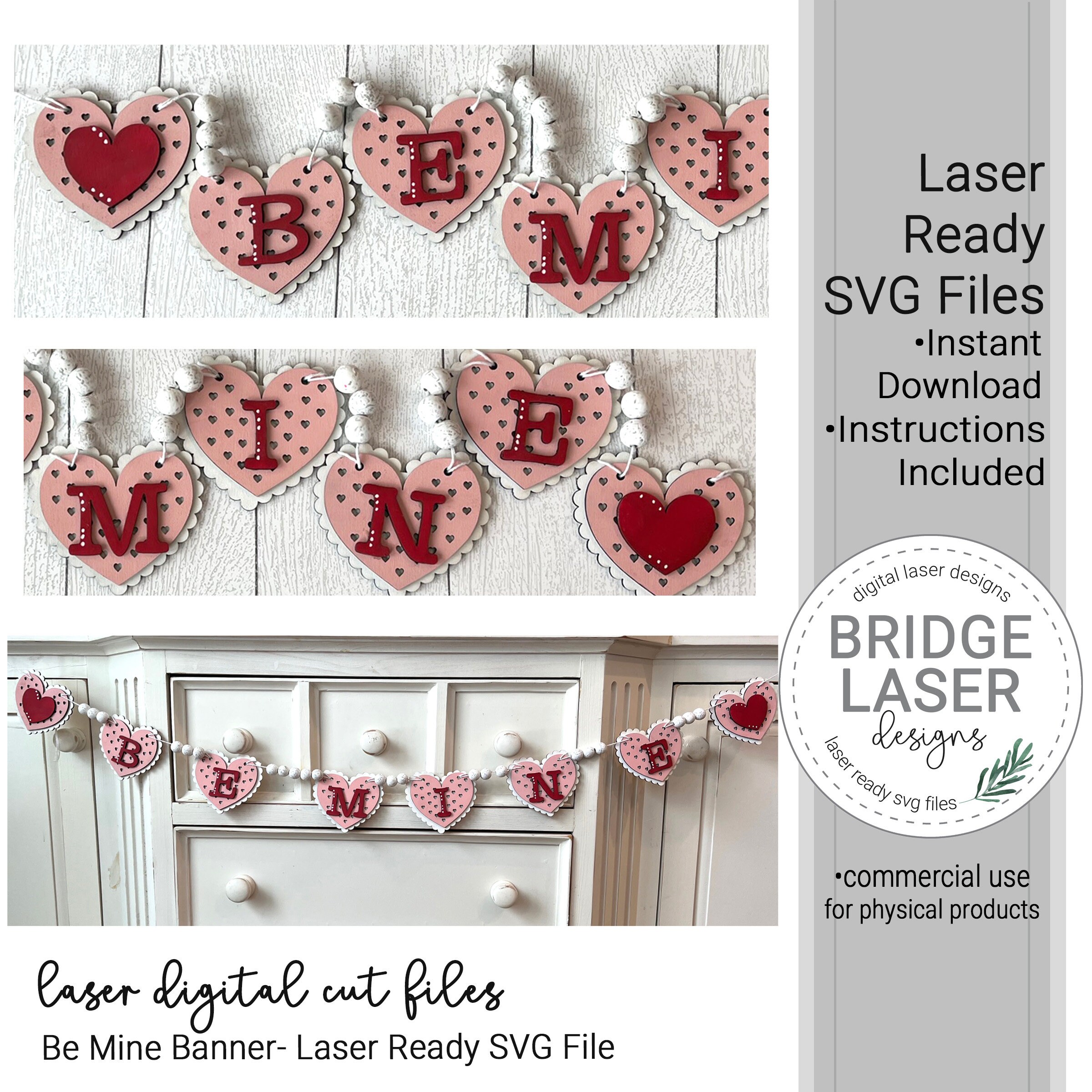 Valentine's Day Banner Laser Cut File, Be Mine Valentine Banner, Love ...