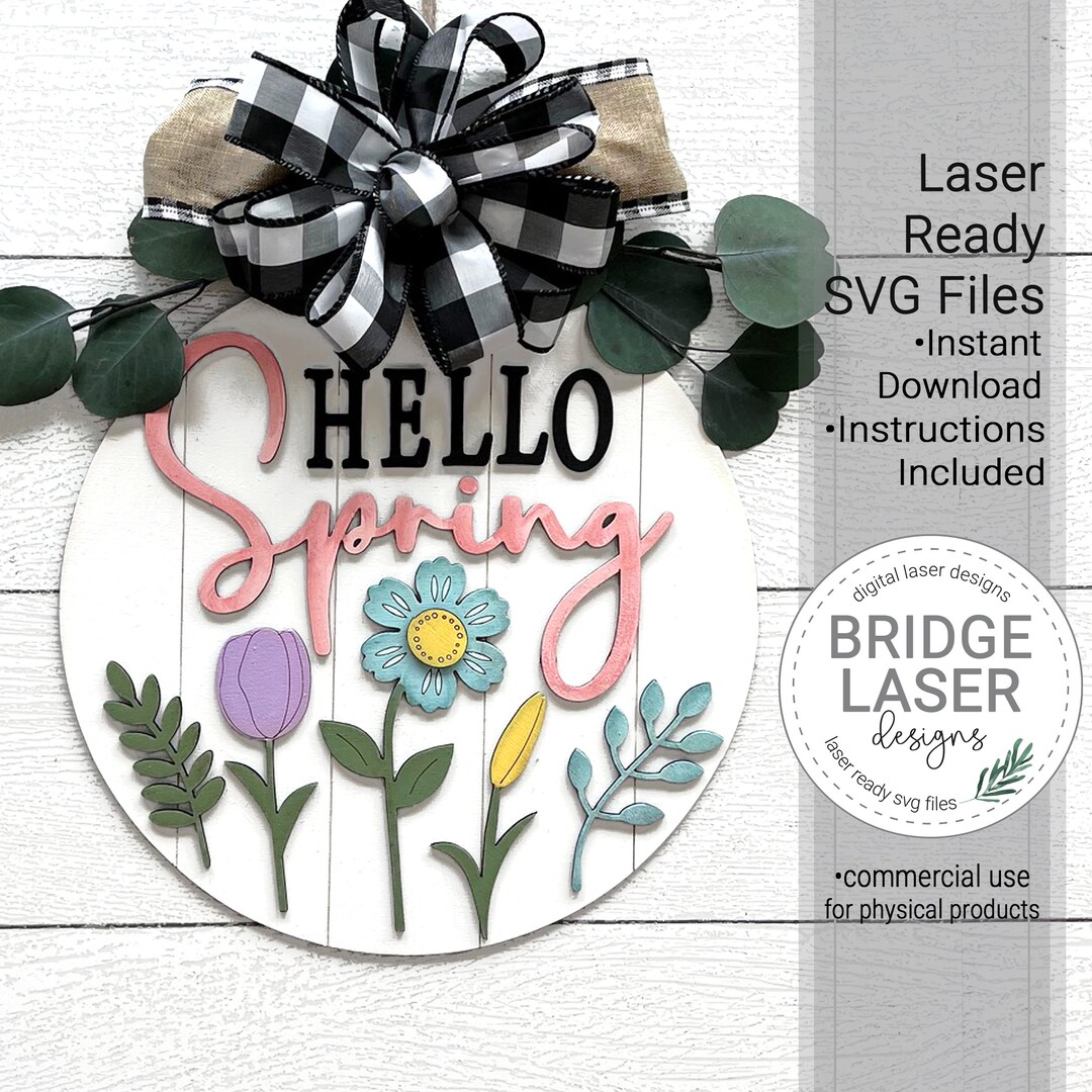 Spring Door Hanger Laser File, Spring Laser Cut Design SVG, Hello ...