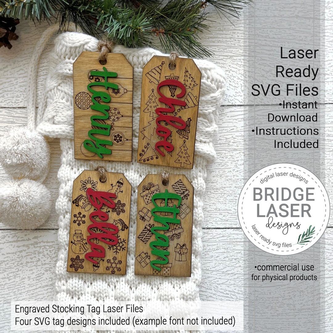 Stocking Tags Laser Cut File, Christmas Stocking Name Tags SVG ...