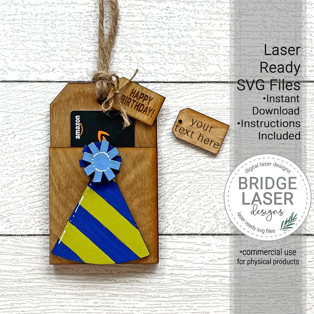 Birthday Hat Gift Card Holder Laser File, Gift Card Holder SVG ...
