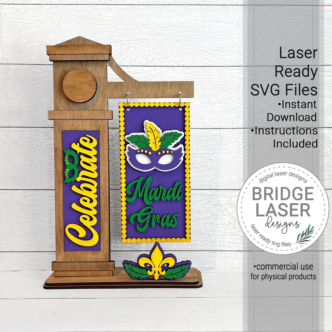 Mardi Gras Laser File, Mardi Gras Interchangeable Post Sign SVG, Laser ...