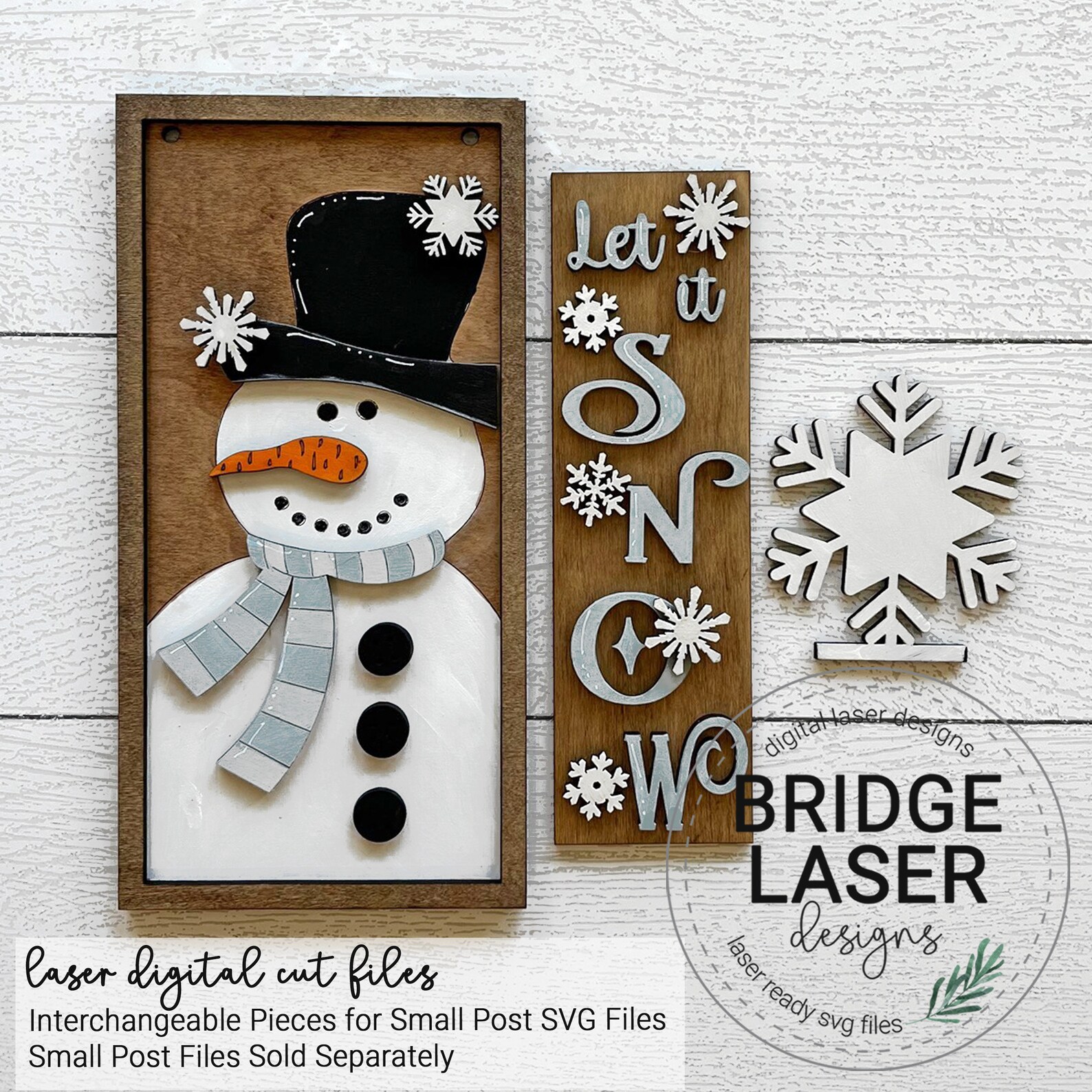 Let It Snow Sign Laser Cut File, Snowman Interchangeable Sign SVG ...
