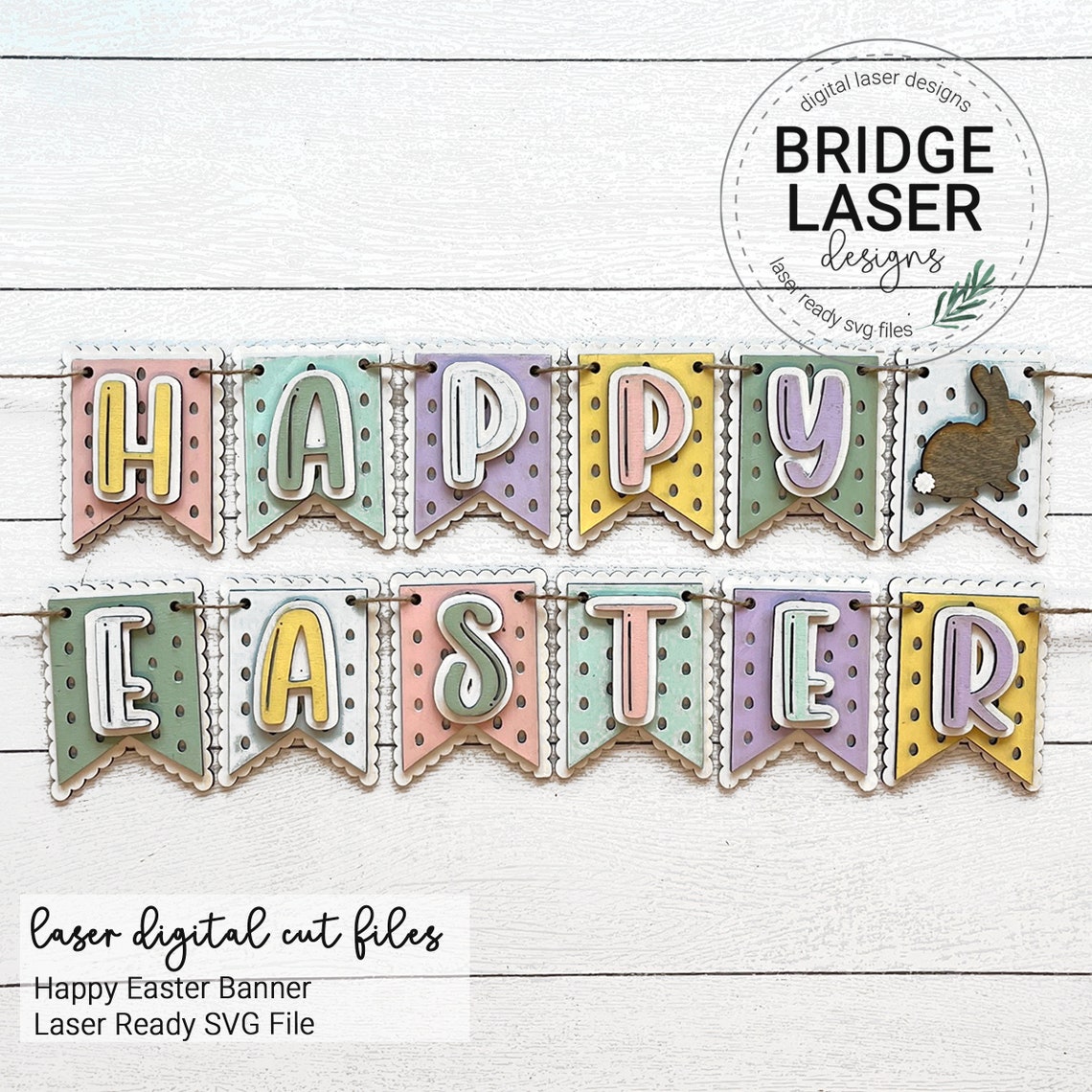 Happy Easter Laser Cut File, Easter Banner, Happy Easter Banner Bunny ...