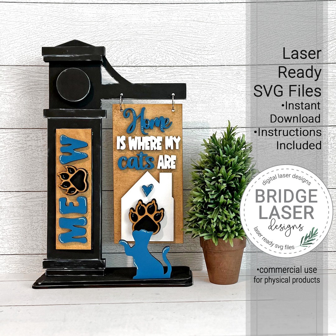 Cat Laser Cut Files, Cat Interchangeable Post Sign Laser Cut File, Cat ...
