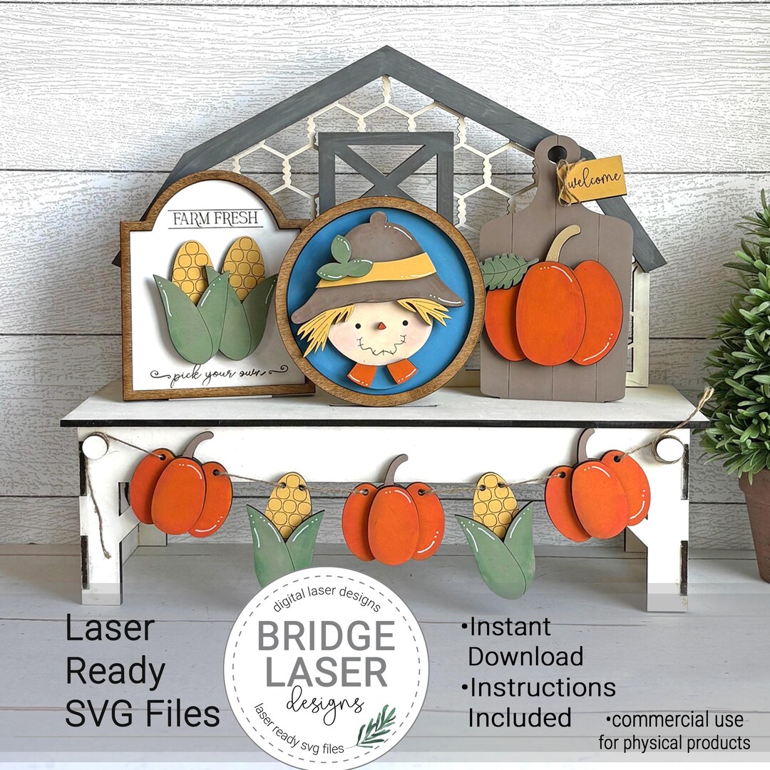Fall Laser Cut File, Fall Interchangeable Bench Sign, Scarecrow Laser ...