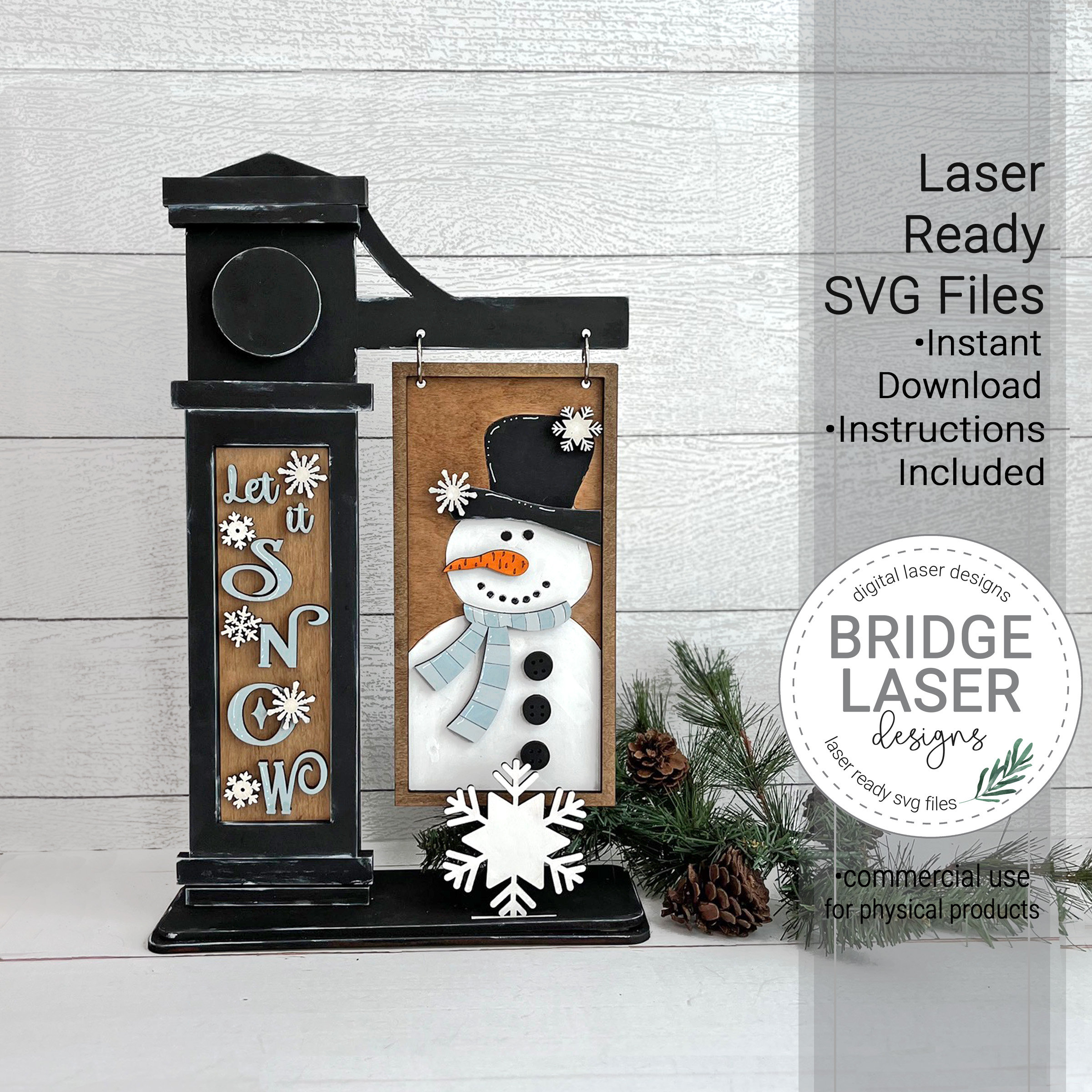 Let It Snow Sign Laser Cut File, Snowman Interchangeable Sign SVG ...