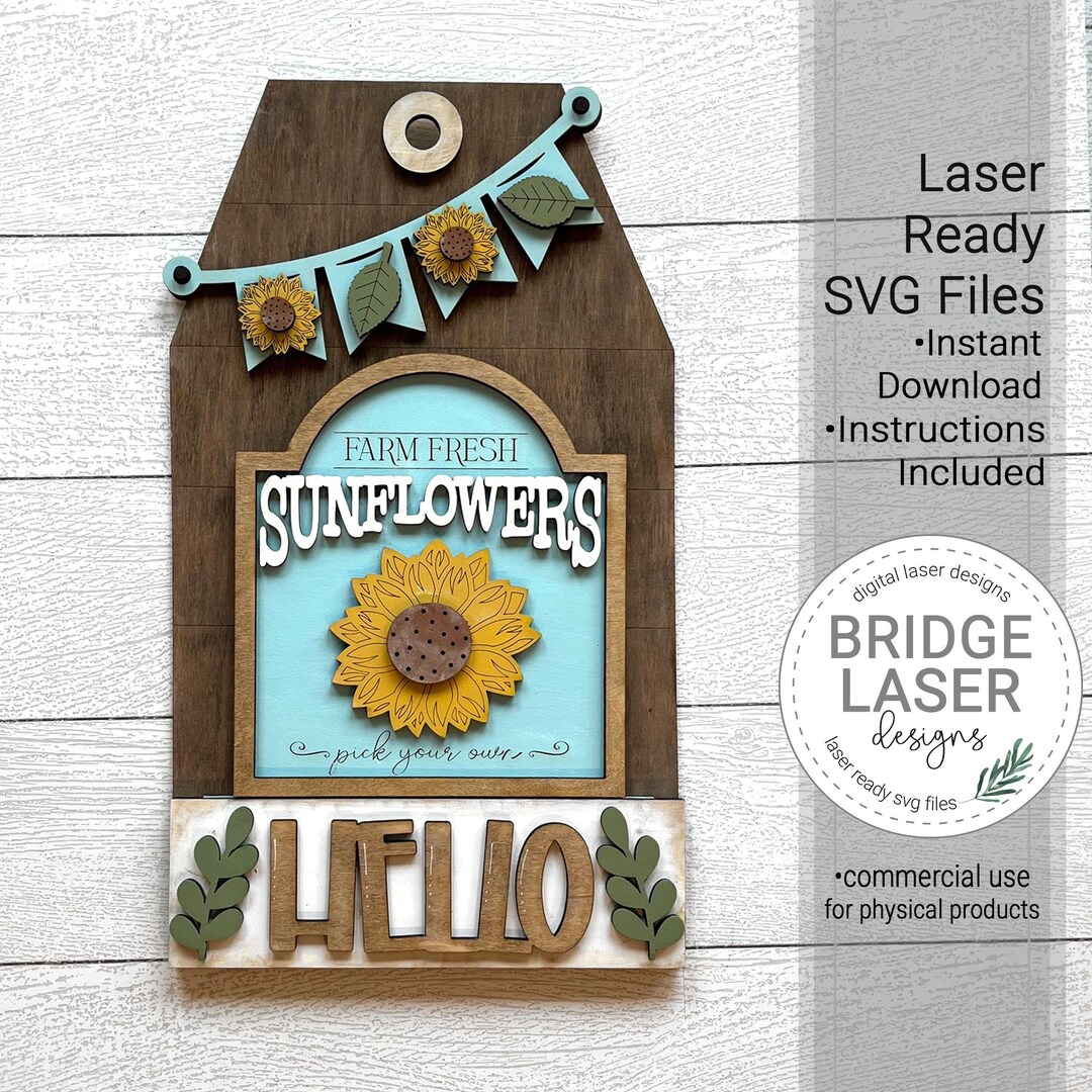 Sunflower Door Hanger Sign Laser Cut File, Sunflower Interchangeable ...